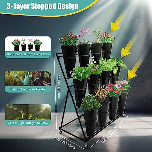 Flower Display Stands with 12 Buckets, 3 Layers Movable Plant Display ...