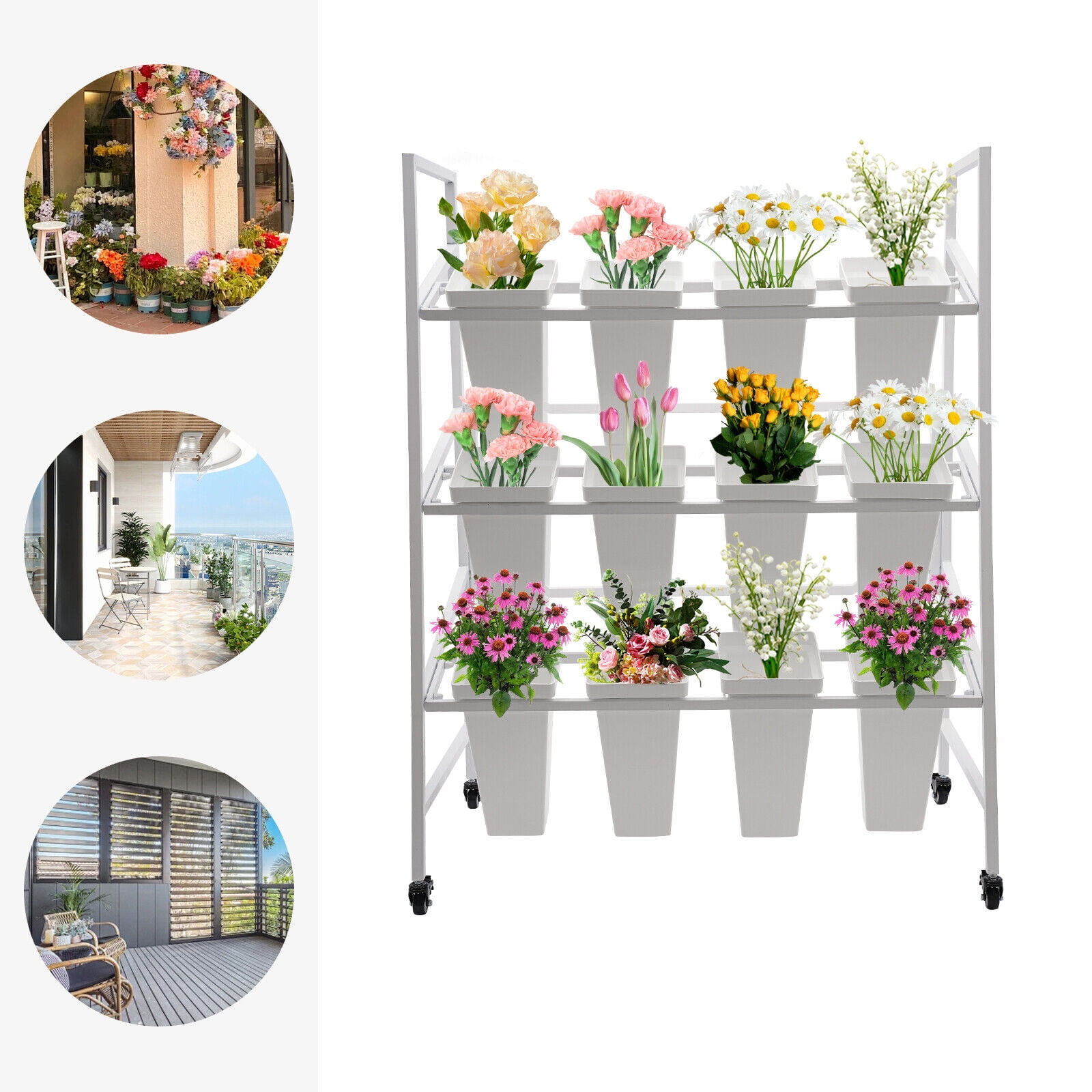 Flower Display Stands with 12 Buckets, 3 Layers Flower Stand with ...