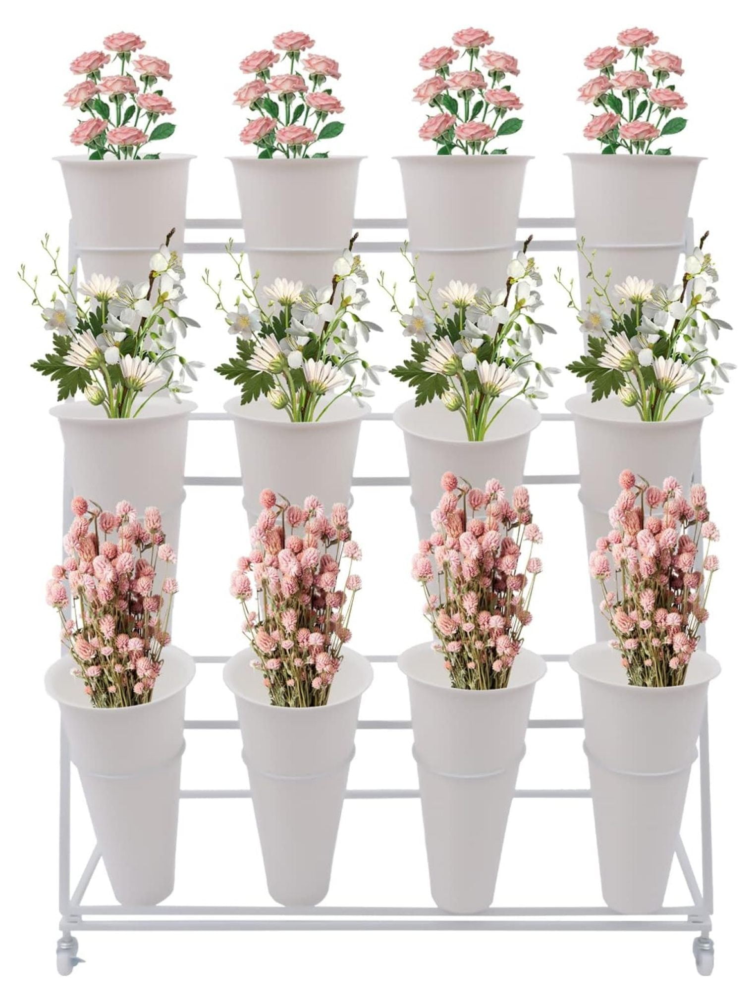 Flower Display Stands with 12 Buckets, Flower Stand 3 Layers Moving ...