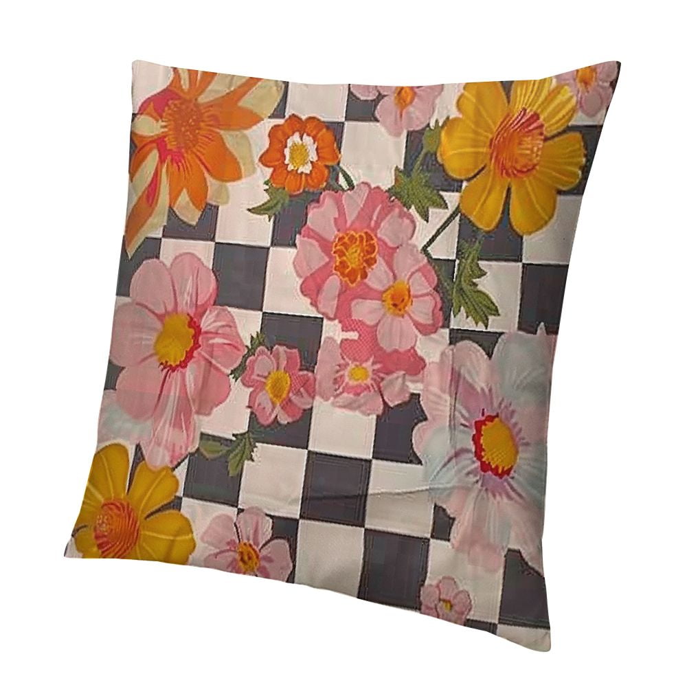 Flower Distorted Pink and White Checkered Home Bedroom Living Room Room ...