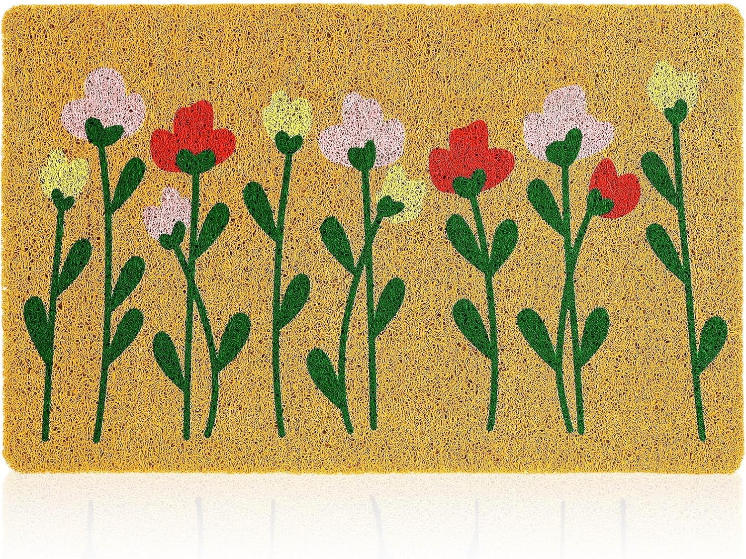 Flower Door Mat 18" x 30" Floral Welcome Door Mat Lavender Wildflower ...