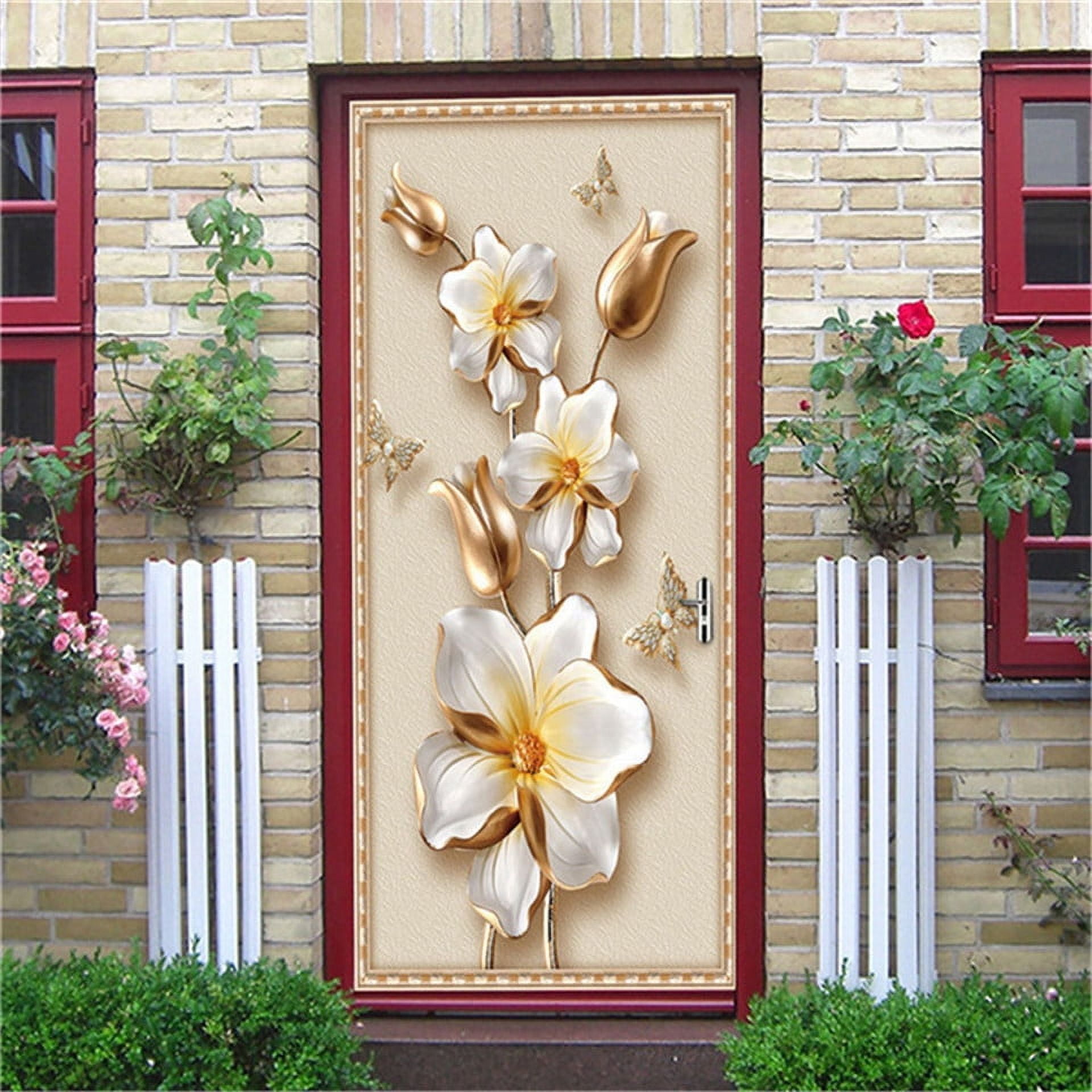 Flower Door Mural Home Design Living Room Adhesive Waterproof Poster Stickers on the Doors Decal ...