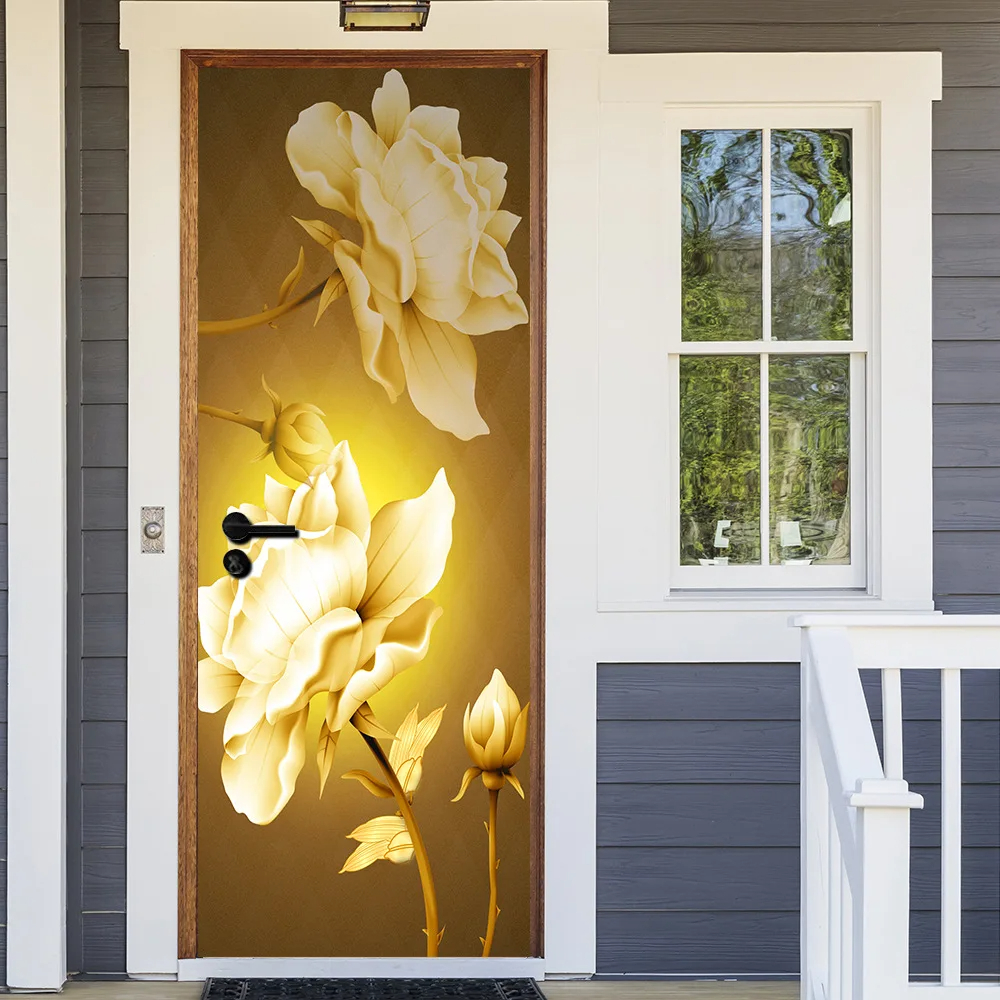 Flower Door Sticker 3D Wallpaper Adhesive Romantic Rose Custom Wall r ...