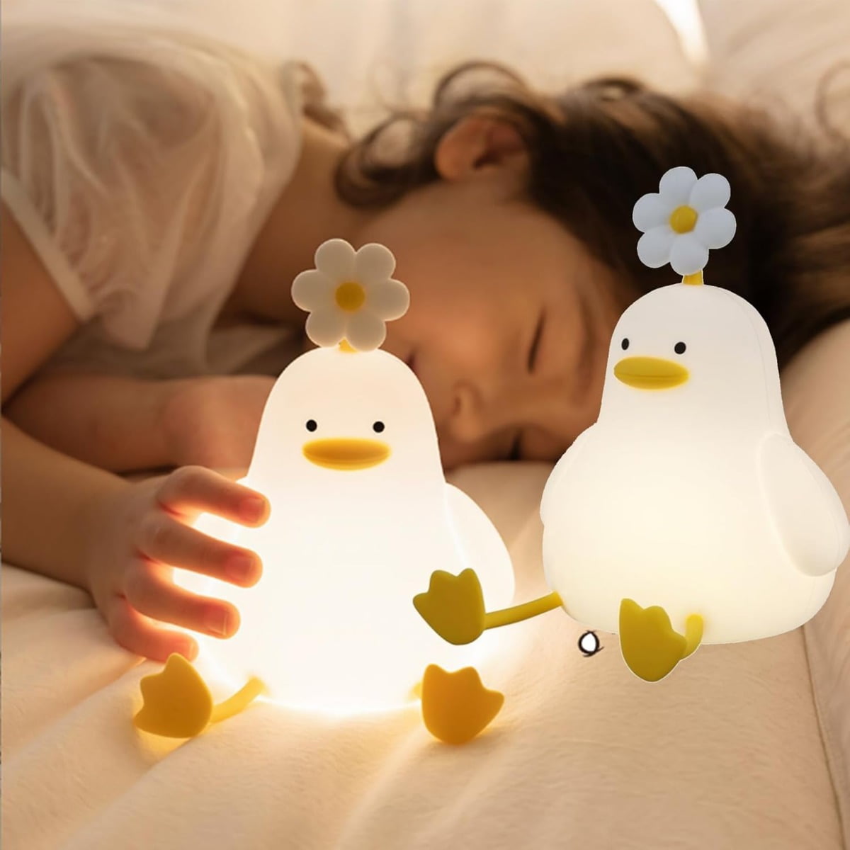 Flower Duck Lamp, Duck Flower Silicone Night Light, Sitting Duck Light ...