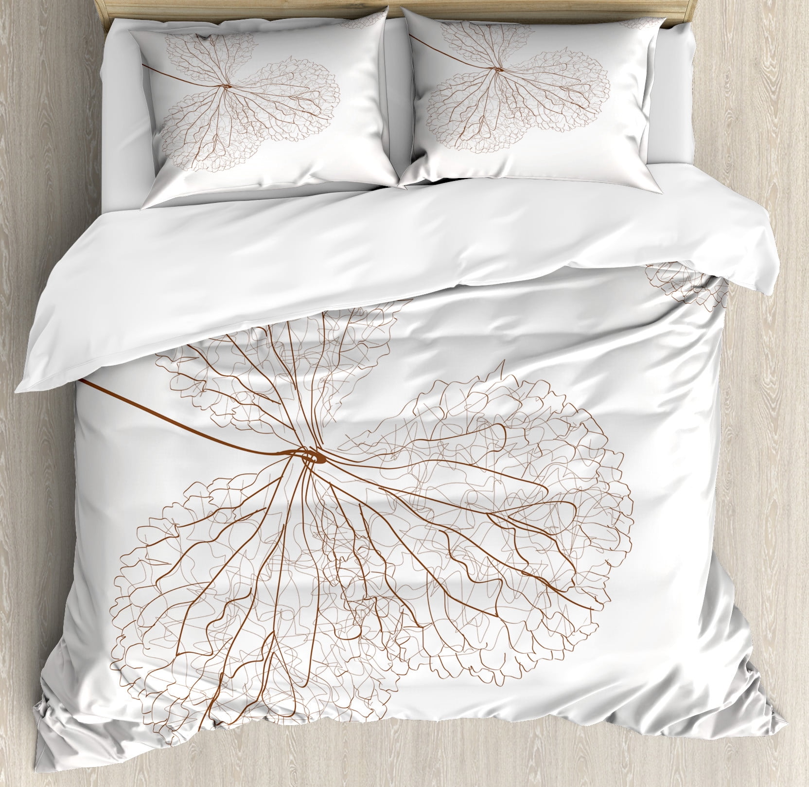 Flower Duvet Cover Set, Abstract Plant Floral Design with Veins Natural ...
