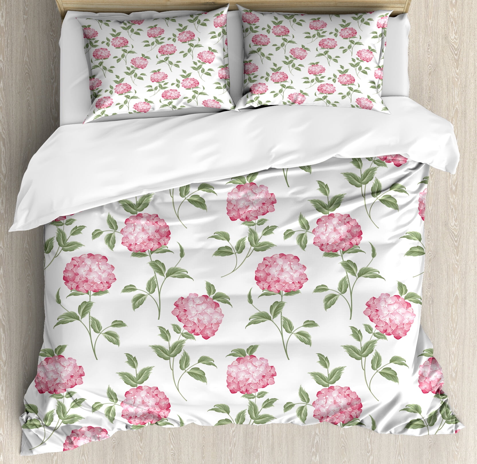 Flower Duvet Cover Set, Abstract Simplistic Hydrangea Floral Ornate ...