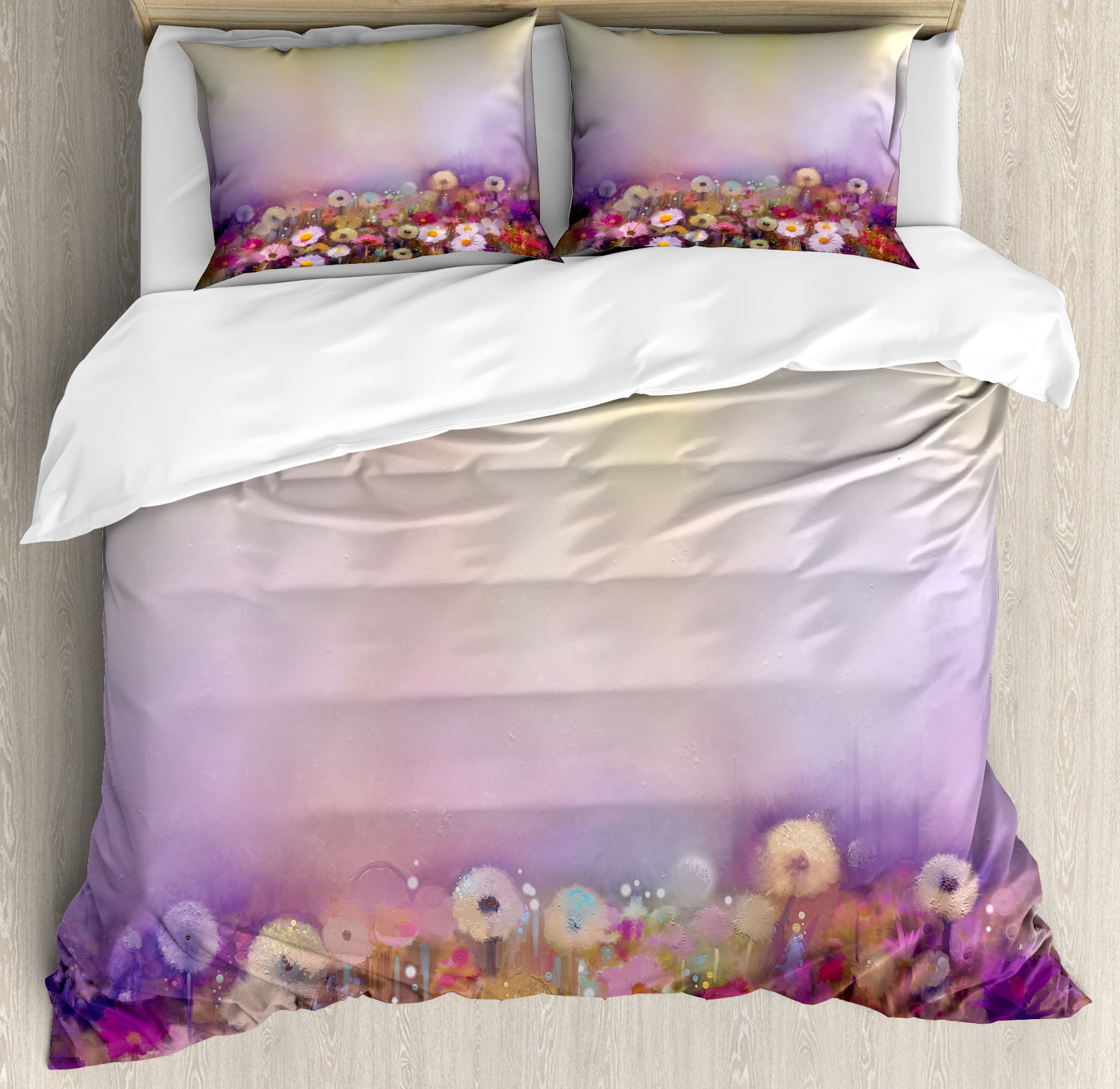 Flower Duvet Cover Set, Bed with Different Blossom Types Fresh Flowers ...