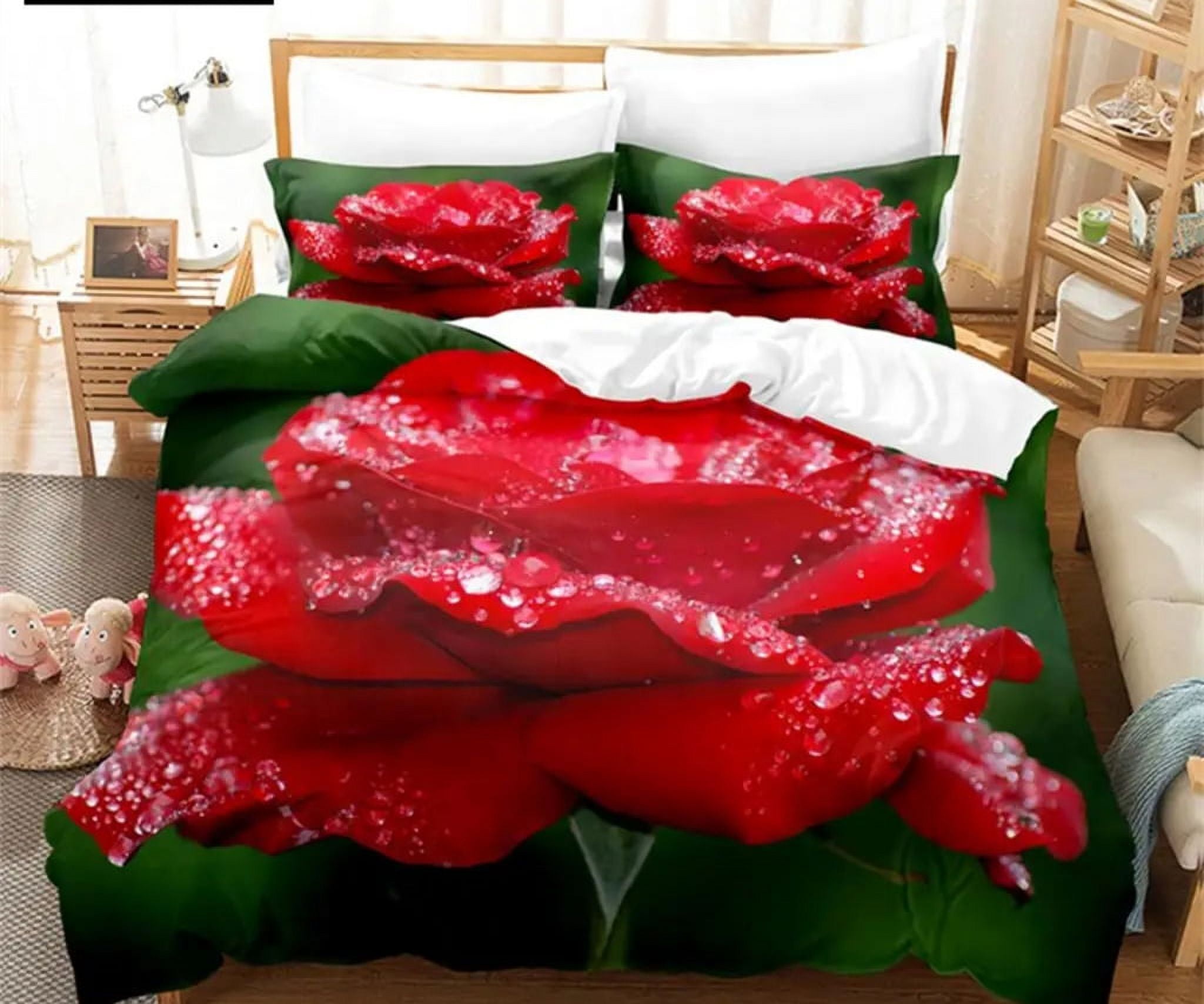 Flower Duvet Cover Set Bed Single Red Rose Quilt Cover 3D Comforter ...