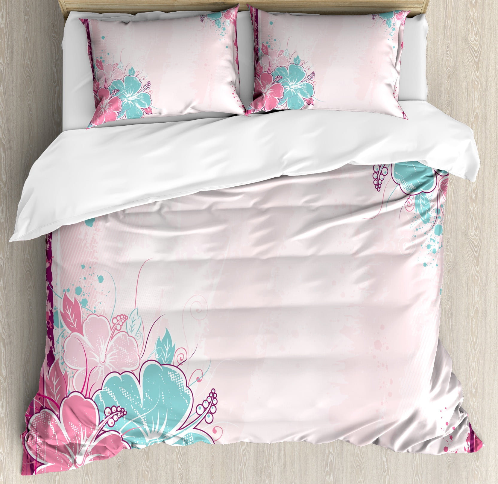 Flower Duvet Cover Set, Bouquet of Hibiscus Florets Exotic Nature ...