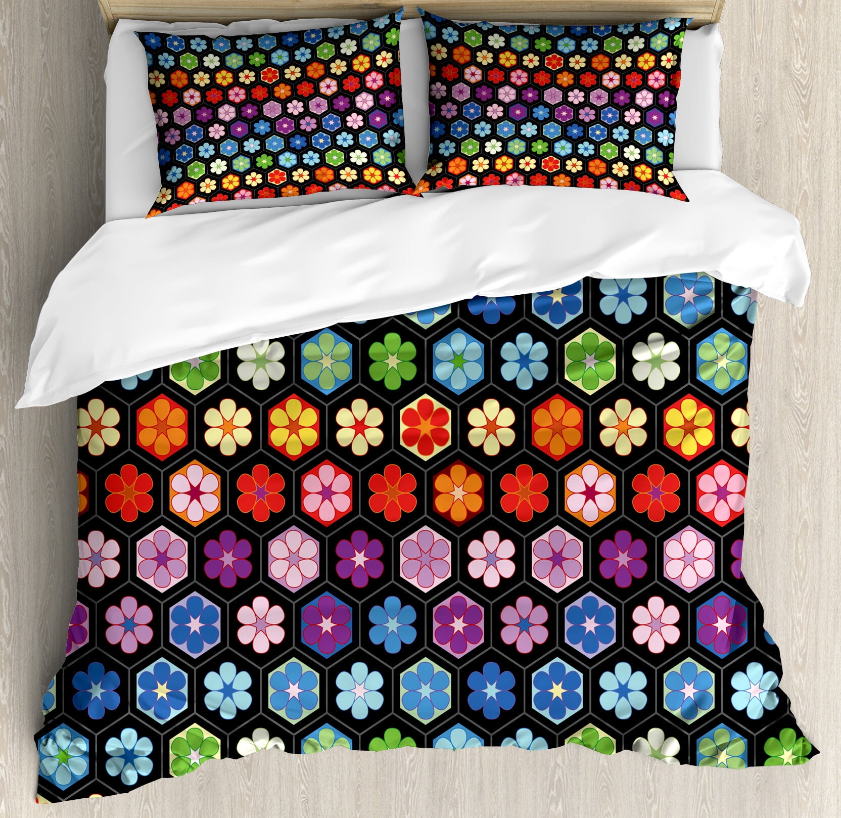 Flower Duvet Cover Set, Colorful Vibrant Daisy Blossom Motifs Classic ...