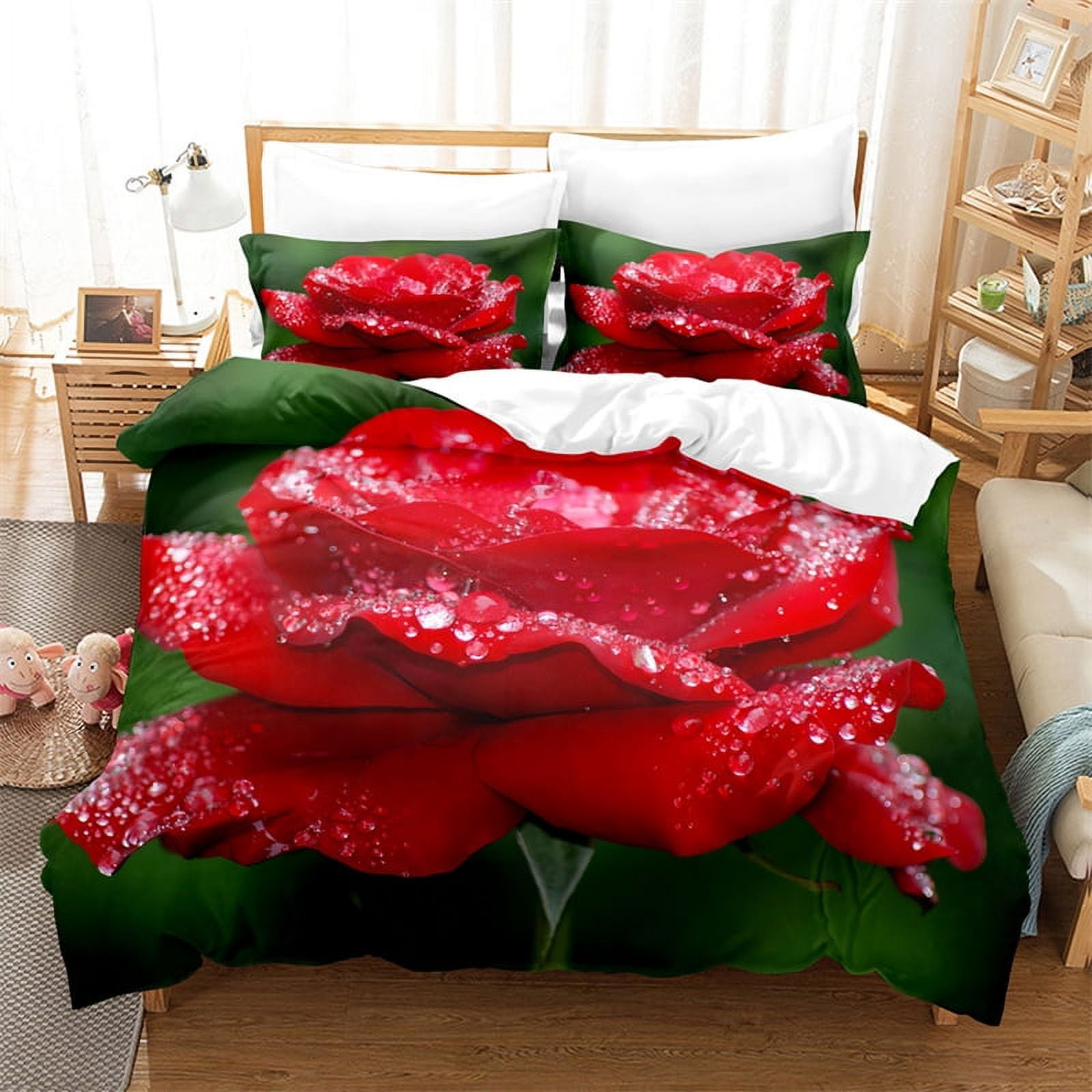 Flower Duvet Cover Set Double Bed Single Red Rose Quilt Cover Thin 3D ...