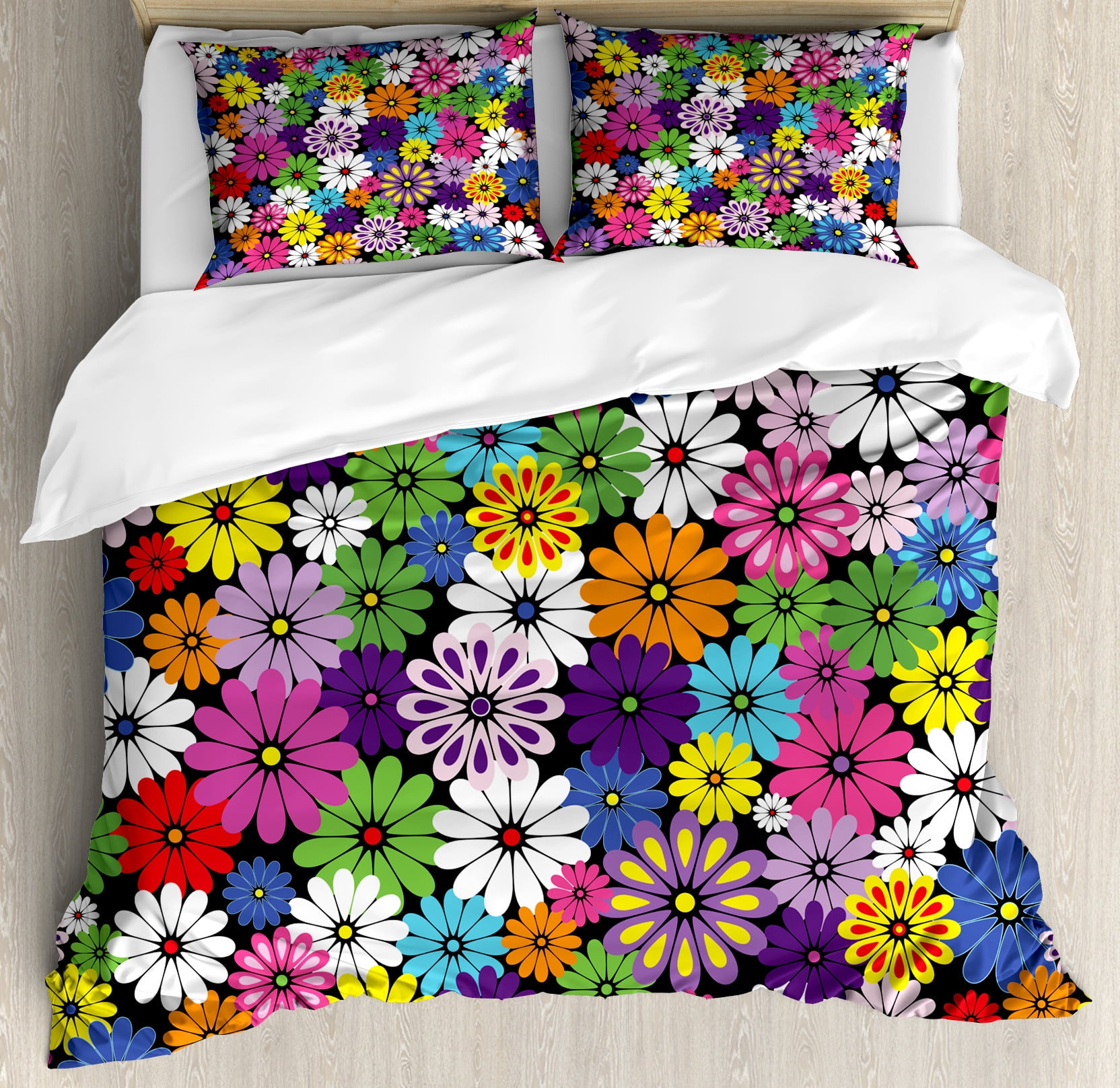 Flower Duvet Cover Set, Floral Vivid Pattern with Colorful Flowers ...