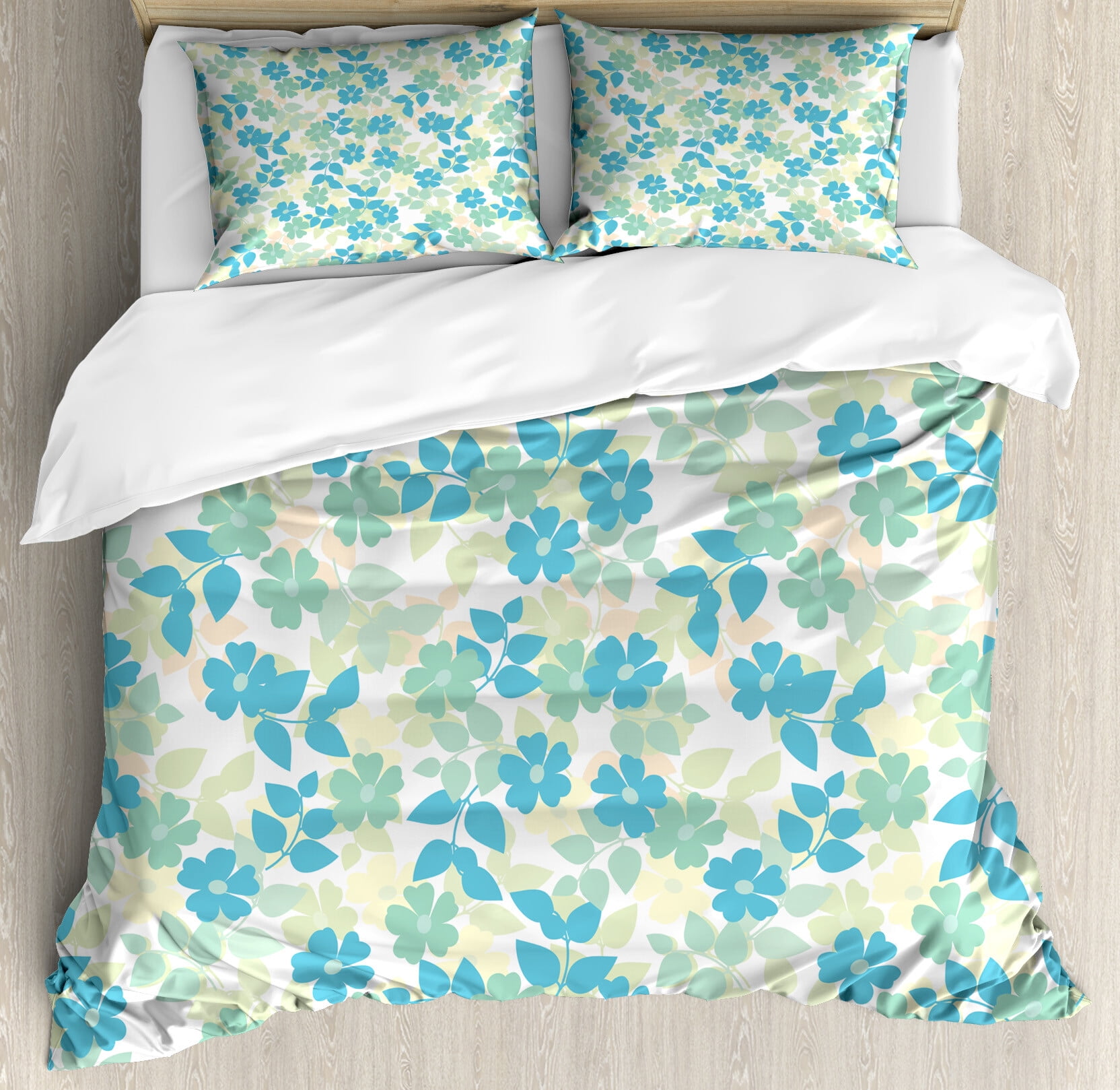 Flower Duvet Cover Set, Flowers Leaves Vintage Style Classic Nostalgia ...