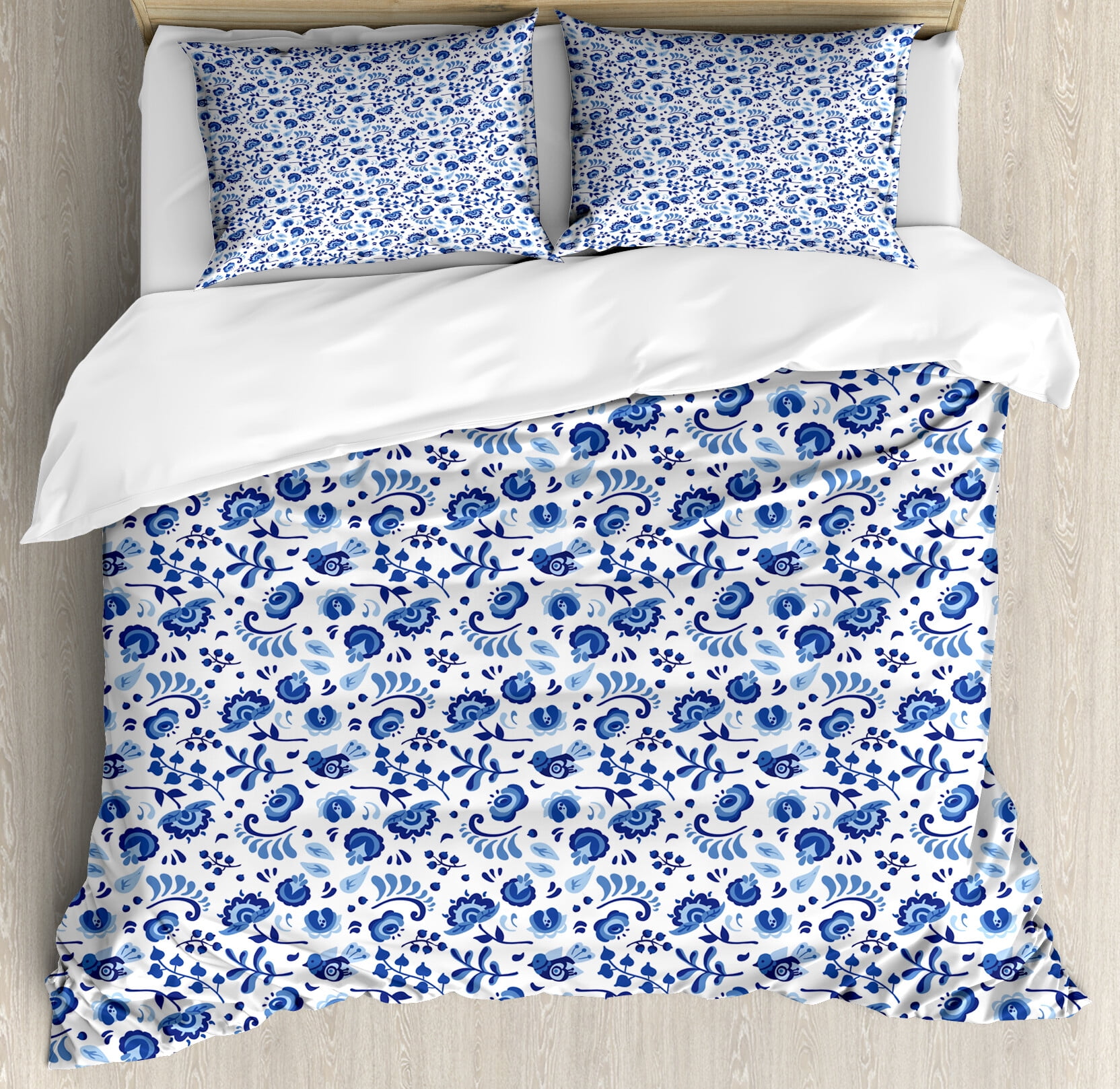 Flower Duvet Cover Set, Folk Art Design with Floral Blossoms Cartoon ...