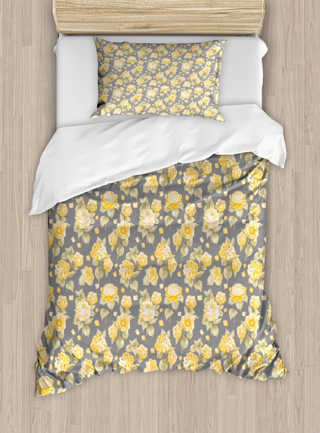 Flower Duvet Cover Set, Hydrangea Chrysanthemum Hortensia Pattern ...