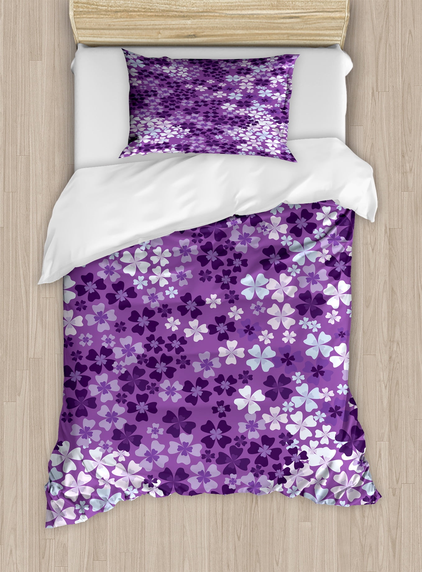 Flower Duvet Cover Set, Lilac Flowers Blossoms in Spring Romantic ...