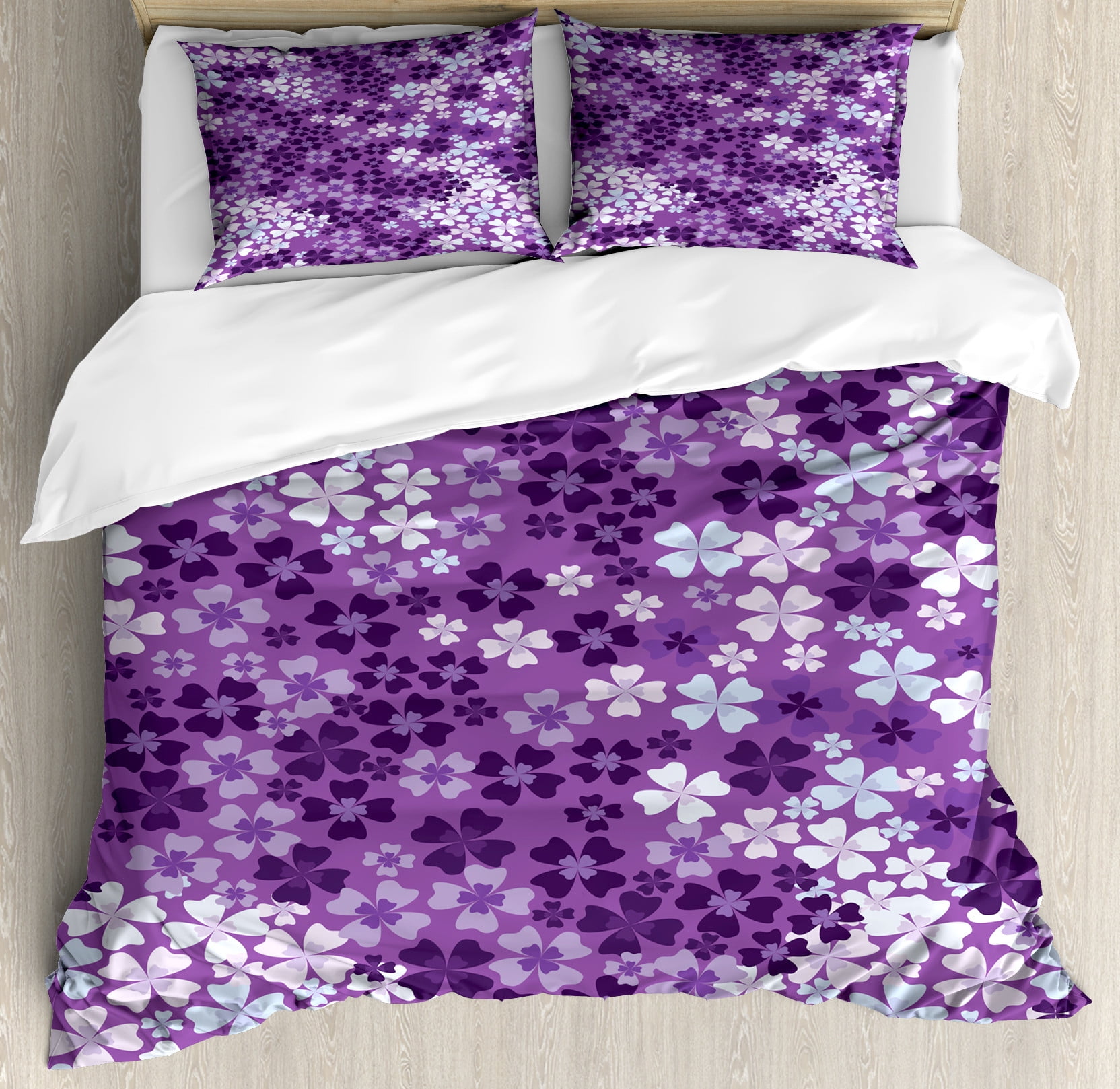 Flower Duvet Cover Set, Lilac Flowers Blossoms in Spring Romantic ...