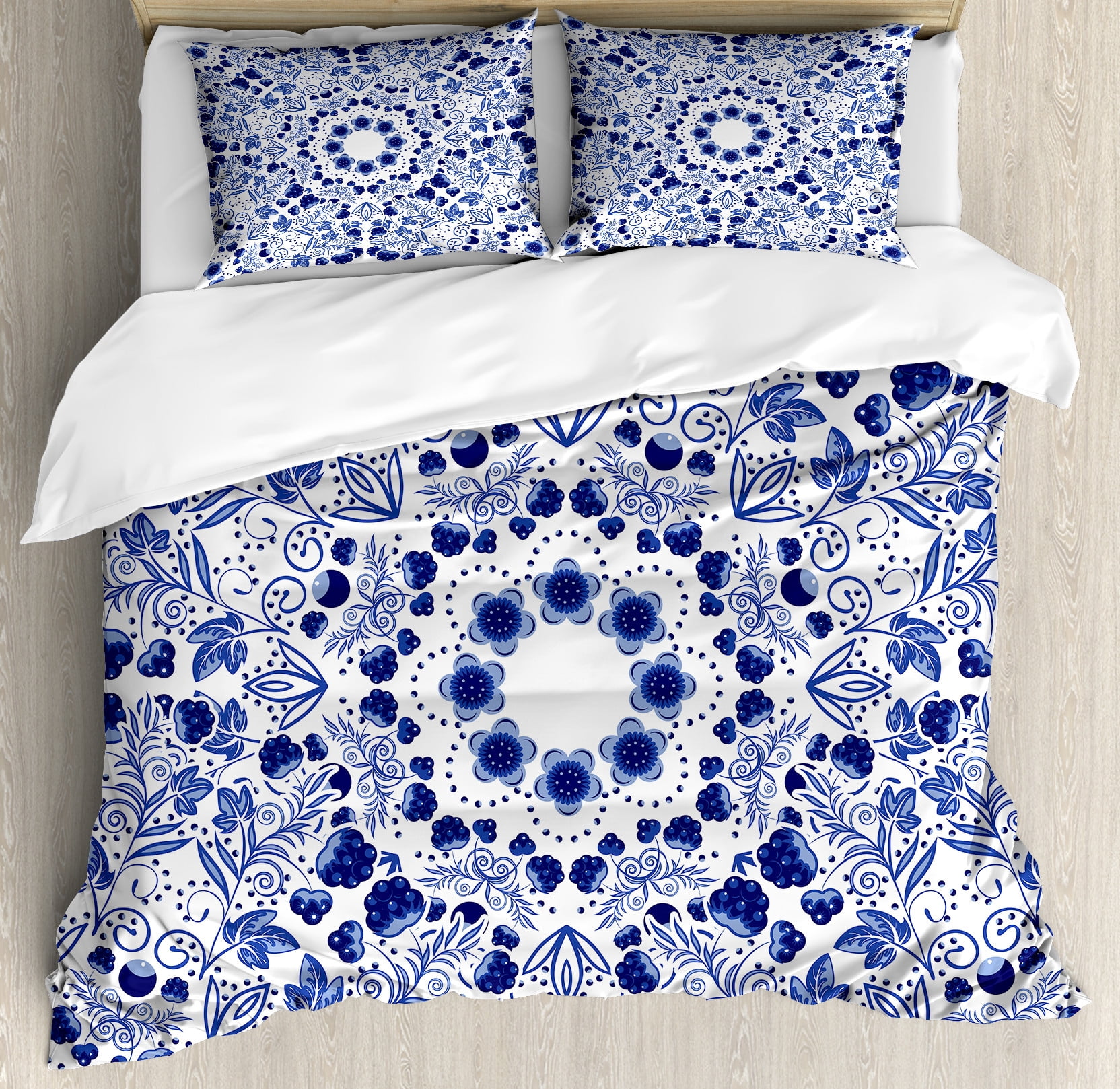 Flower Duvet Cover Set, Middle Eastern Swirl Petals with Ottoman Folk ...