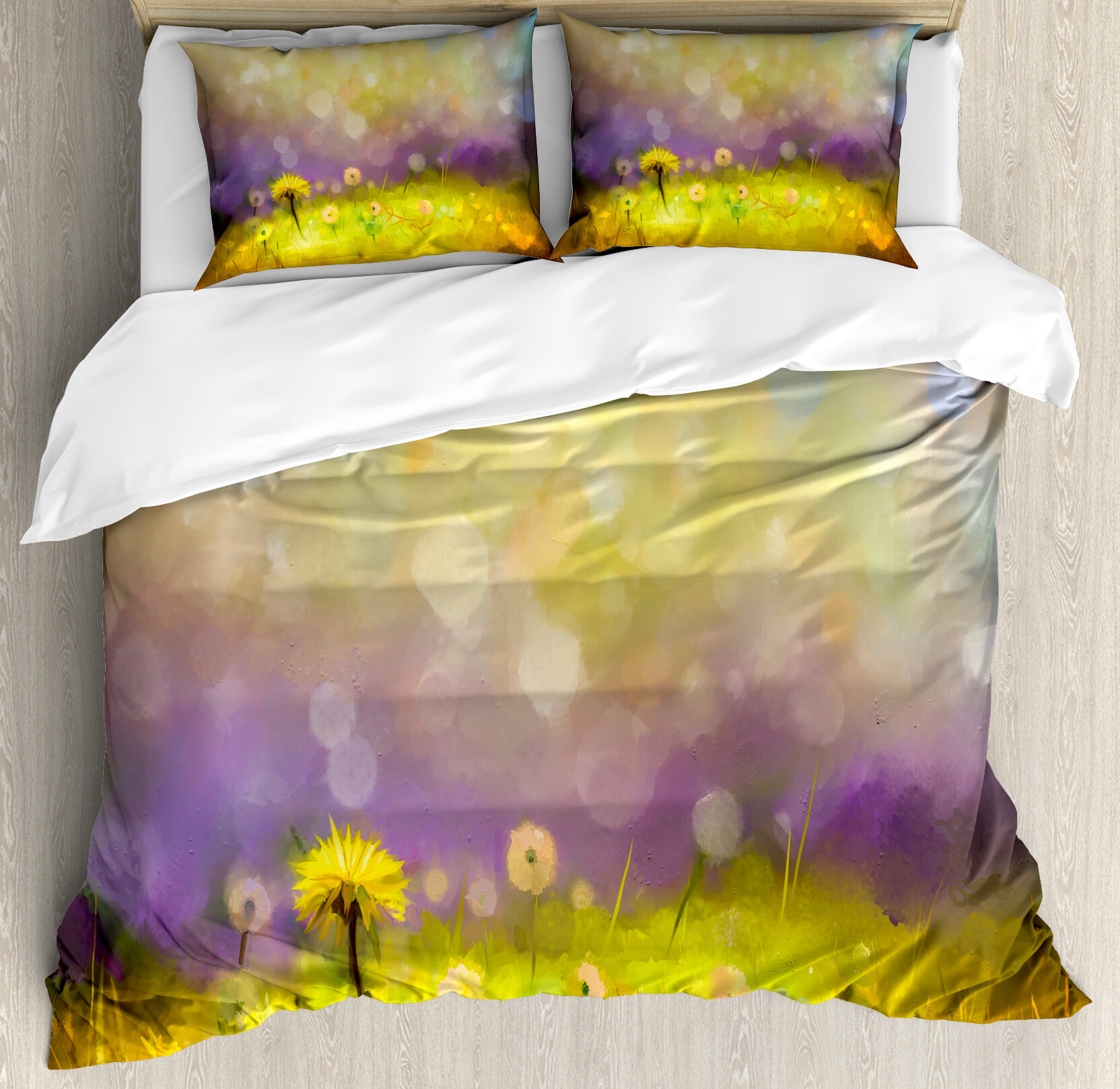Flower Duvet Cover Set, Pastel Colored Floral Lawn and Shallow Depth of ...