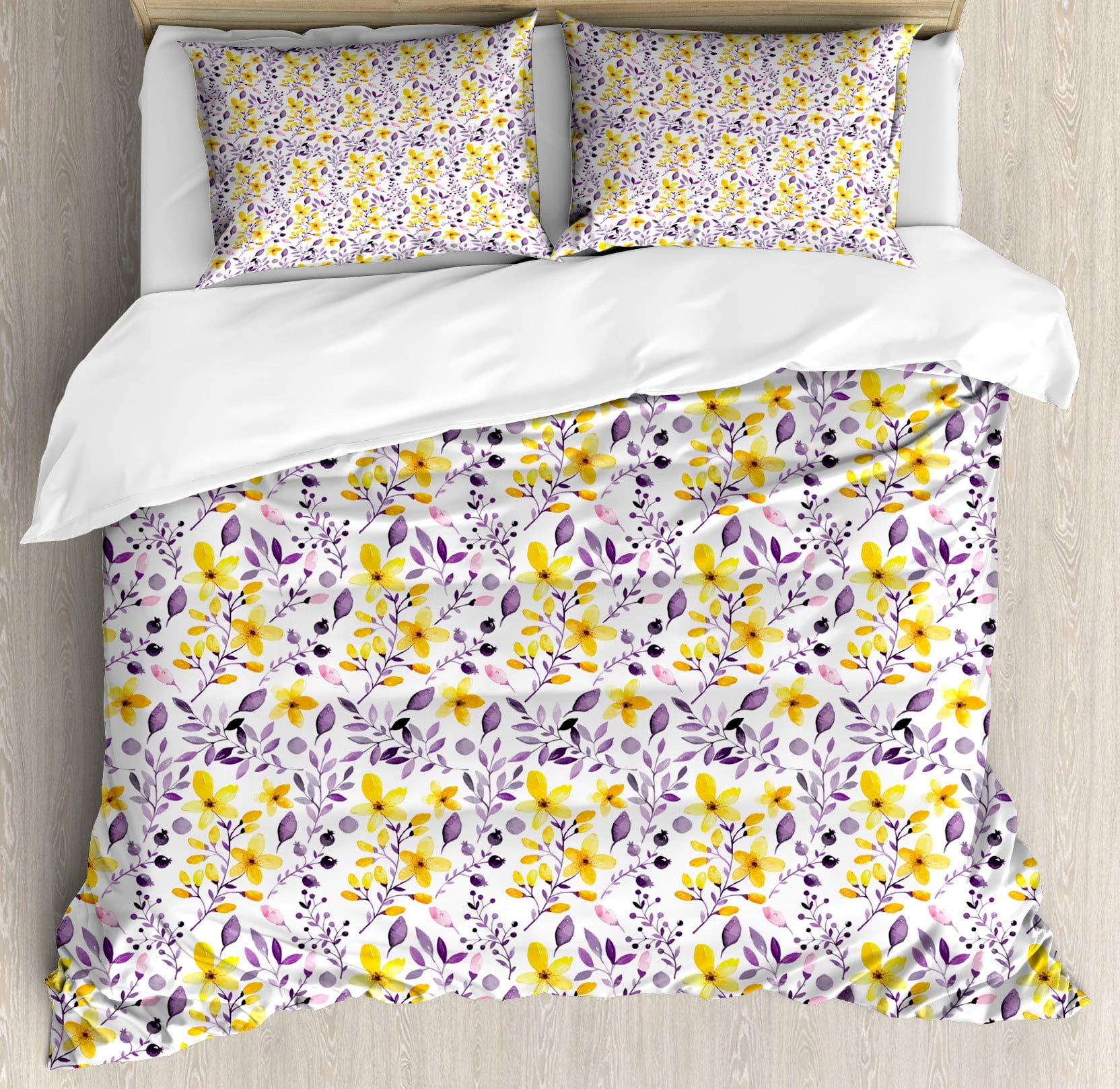Flower Duvet Cover Set, Pattern with Flowers and Leaves ling Foliage ...