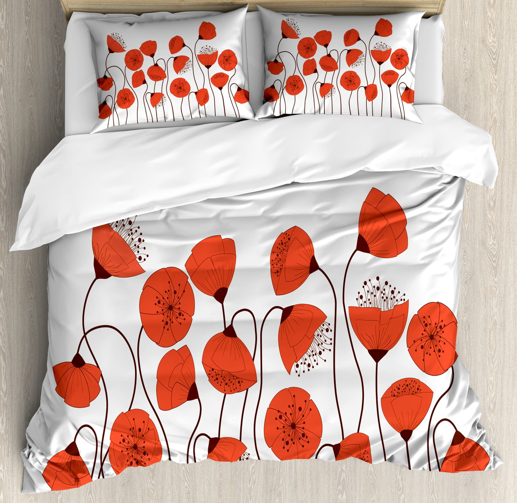 Flower Duvet Cover Set, Poppy Flowers Blossom Art Deco Style Summertime ...