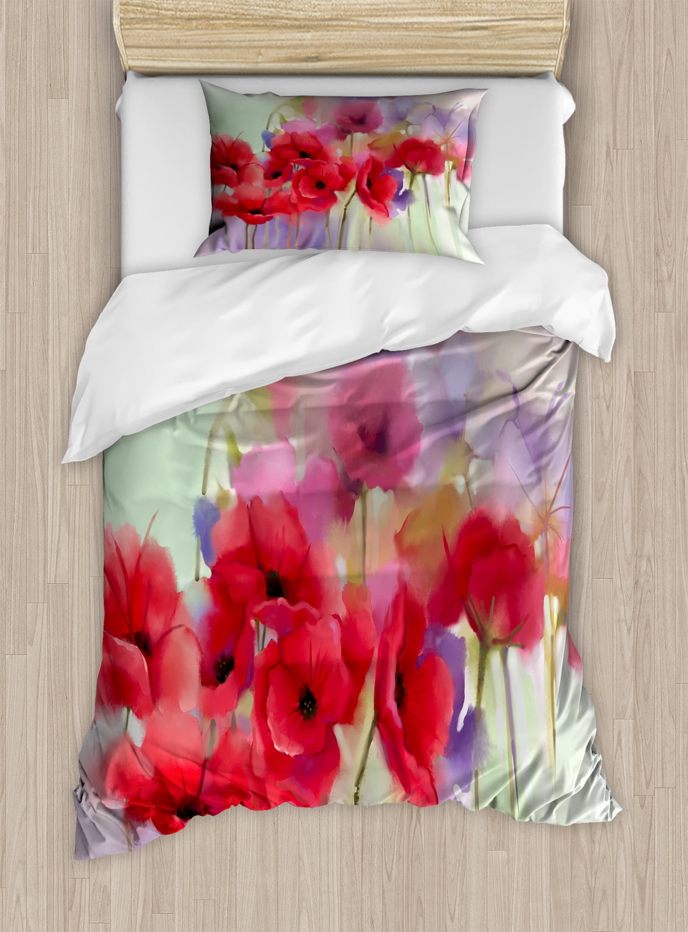 Flower Duvet Cover Set, Poppy Flowers Blur Spring Floral Seasonal ...