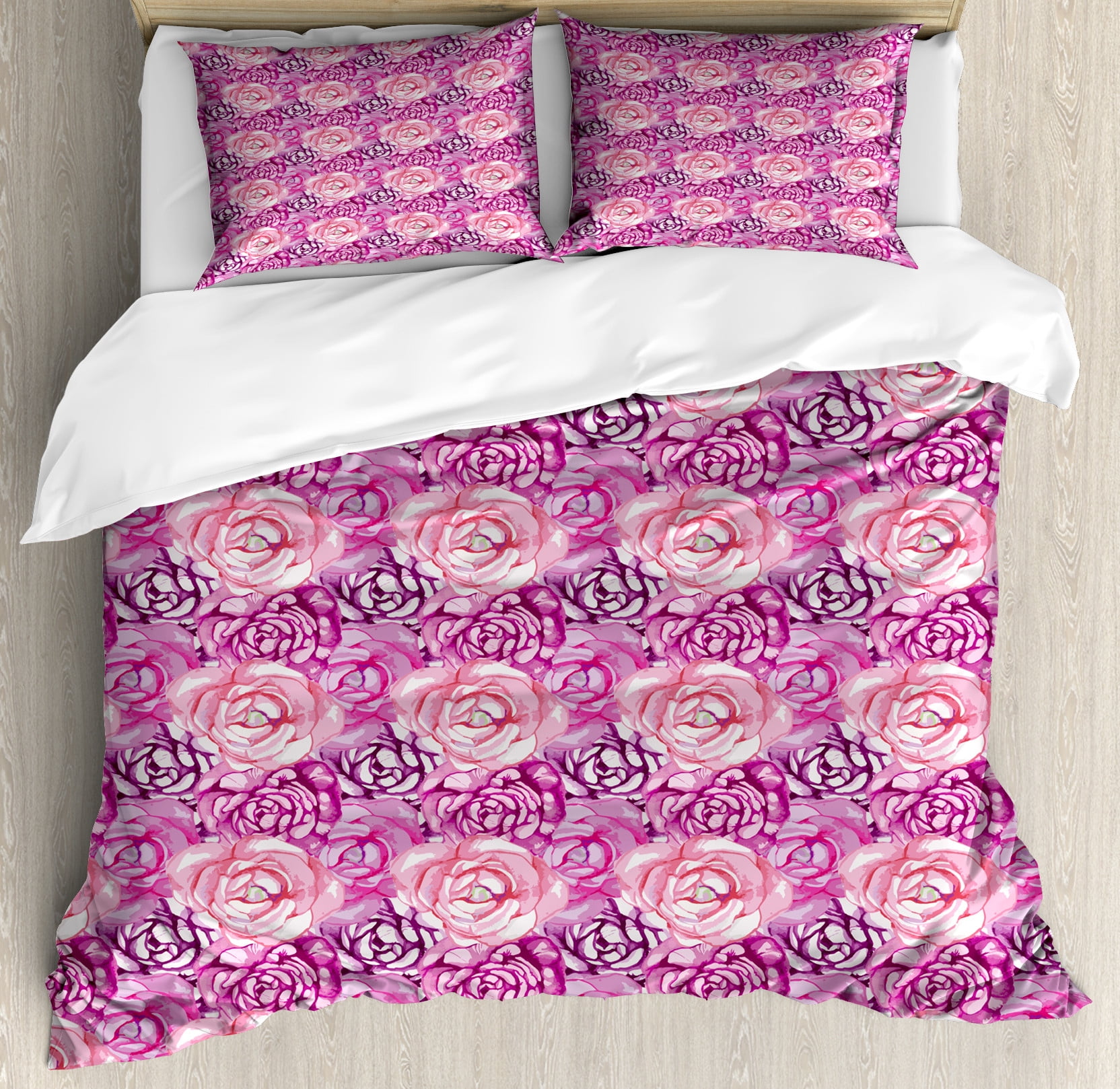 Flower Duvet Cover Set, Print of Rose Bloom Petals Blossom Summer ...