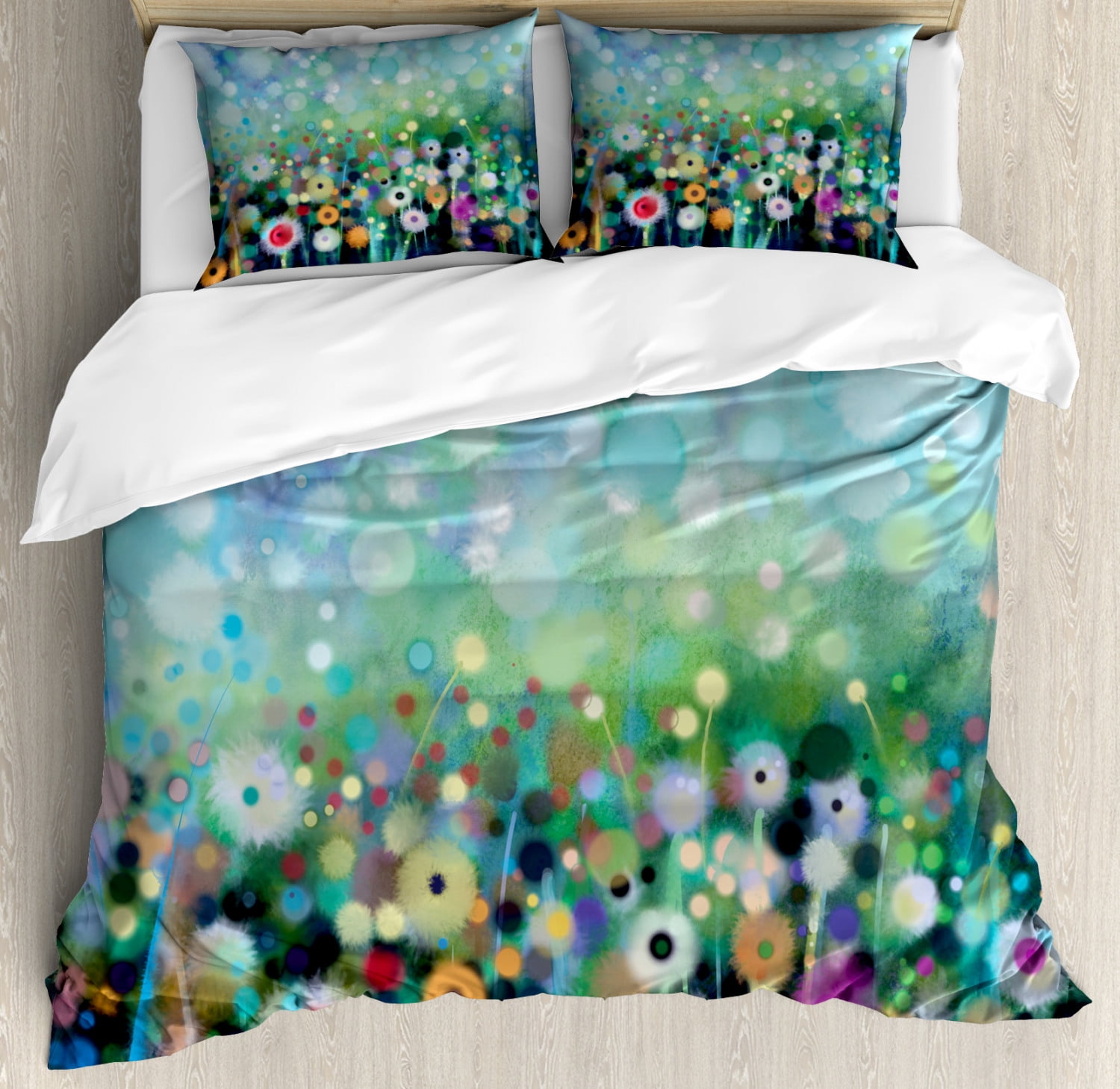 Flower Duvet Cover Set Queen Size, Dandelion Seeds in Air Splashes ...