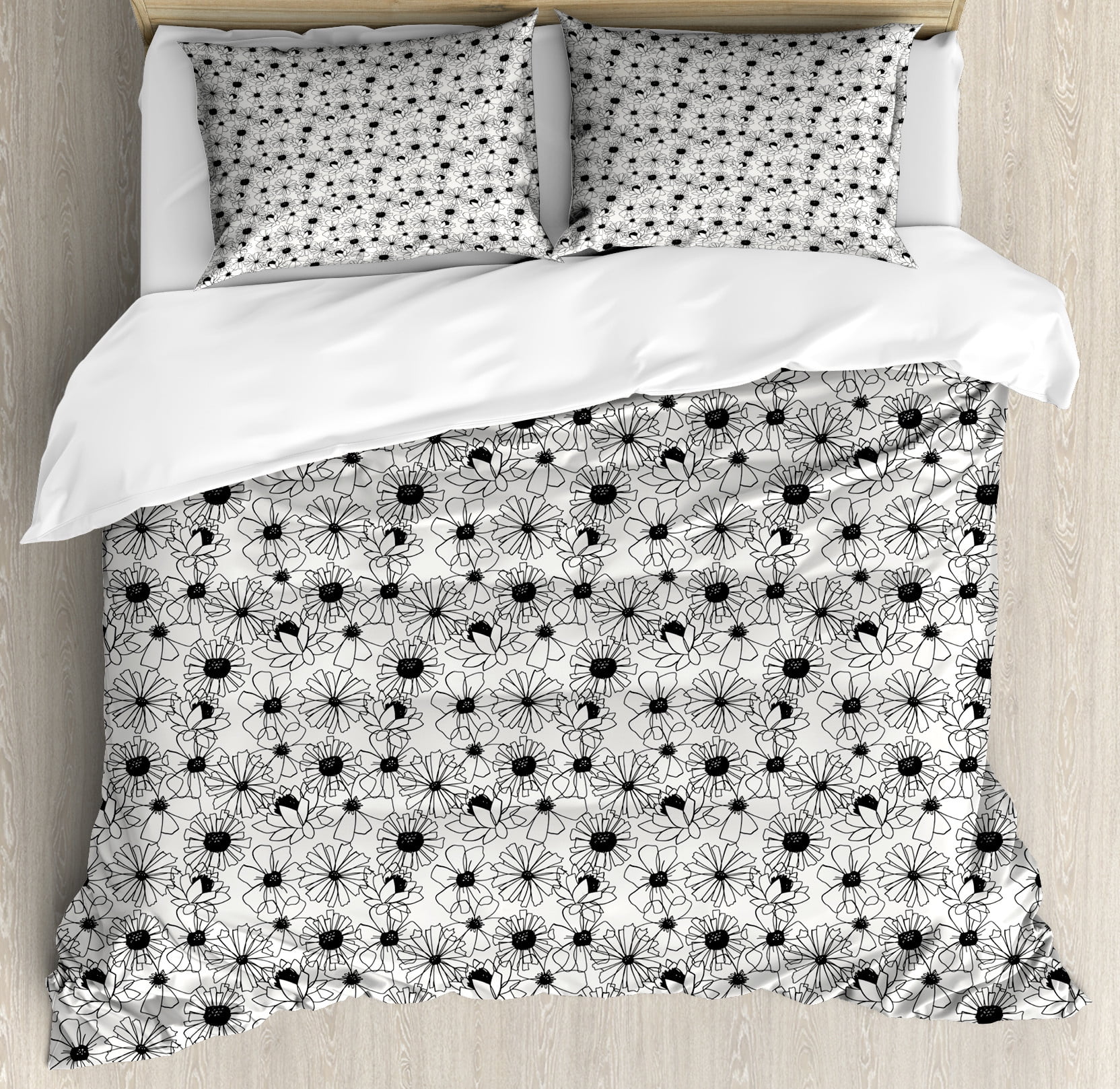 Flower Duvet Cover Set, Simple Monochromatic Floral Repetition with ...