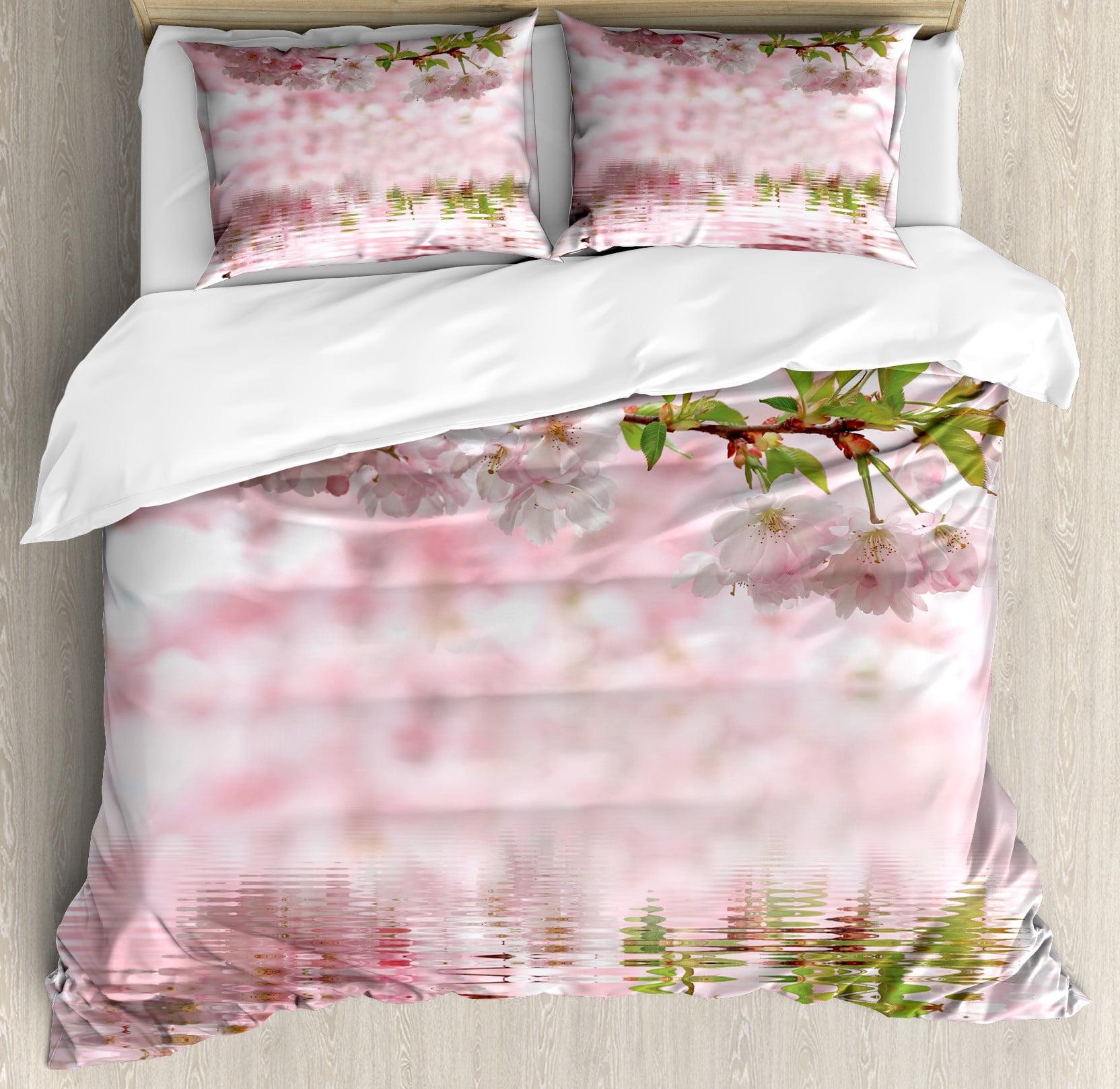Flower Duvet Cover Set, Tender Pastel Pink Tones Floral Branch on ...