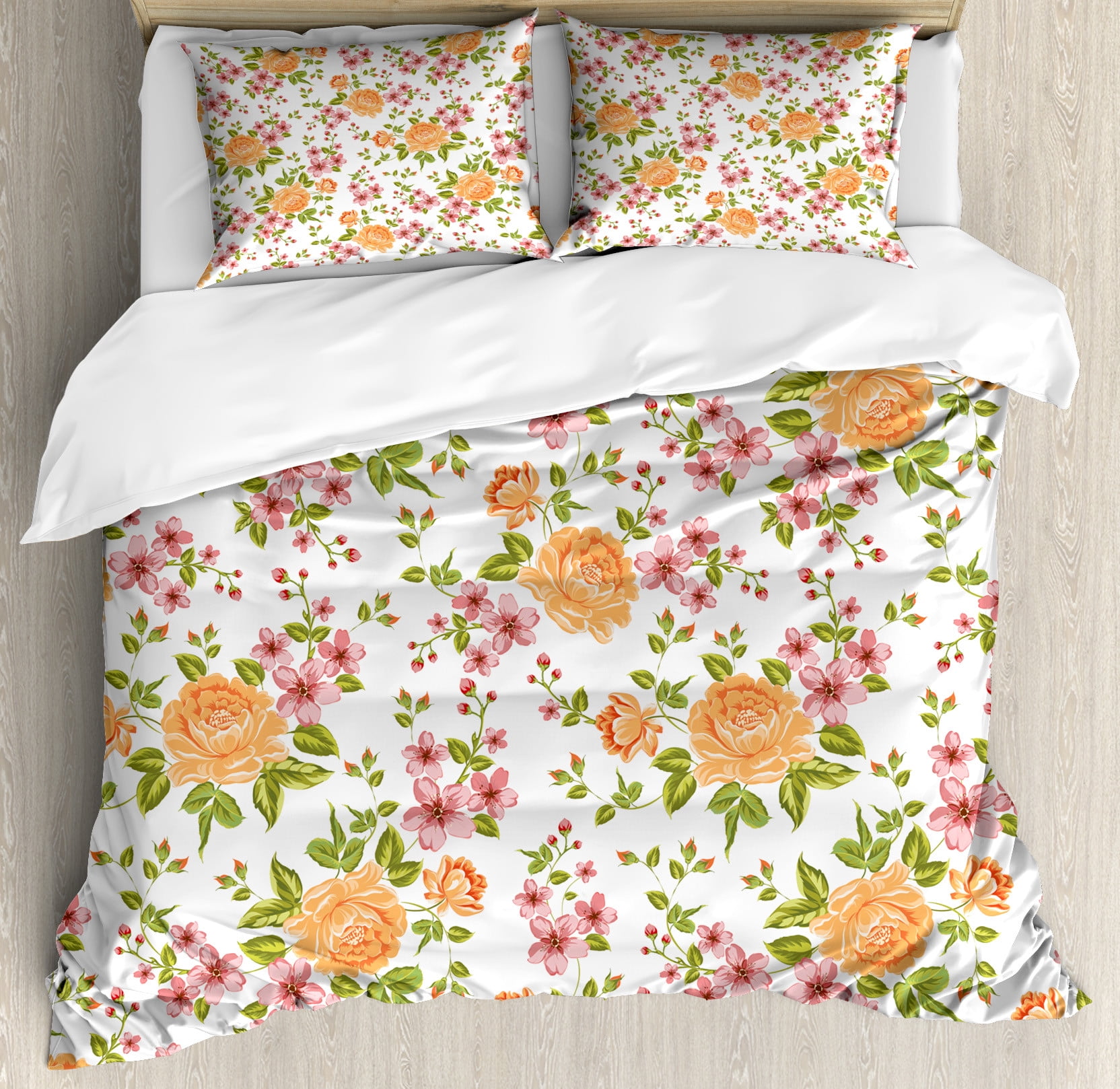 Flower Duvet Cover Set, Vibrant Color Peony Pattern Poppy Love Wedding ...