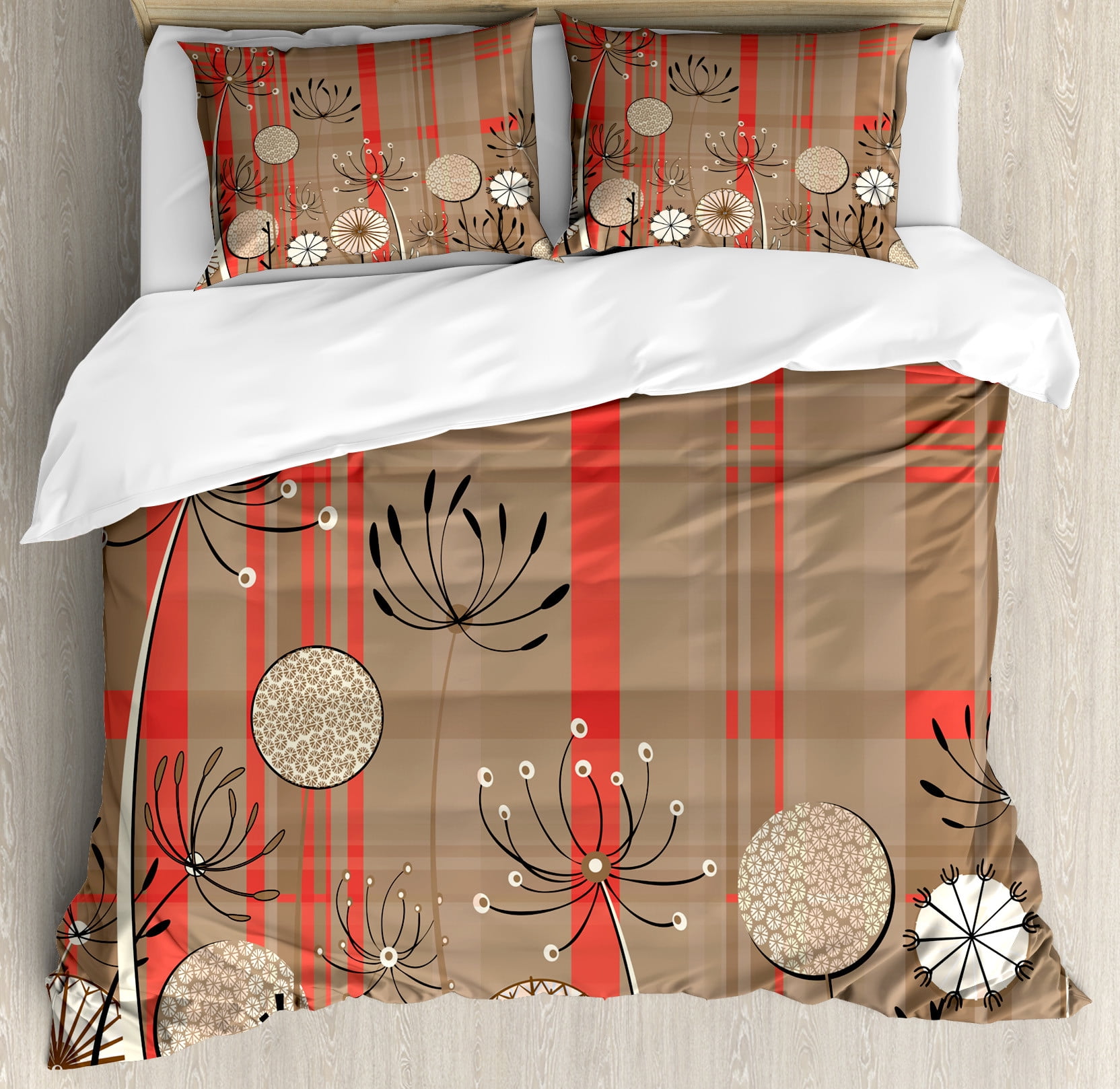 Flower Duvet Cover Set, Vintage Lines and Botanical Nature Elements ...
