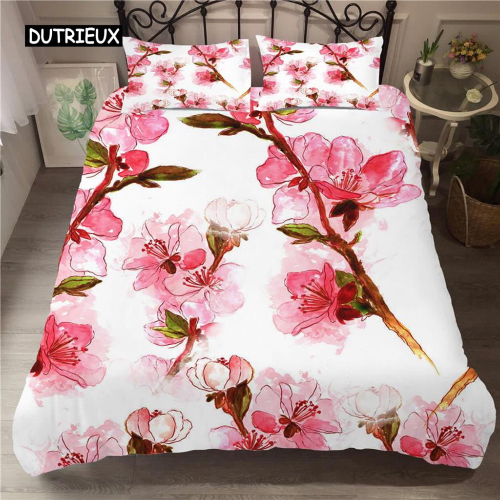 Flower Duvet Cover Set White Butterfly Flower Pattern Fantasy Purple ...