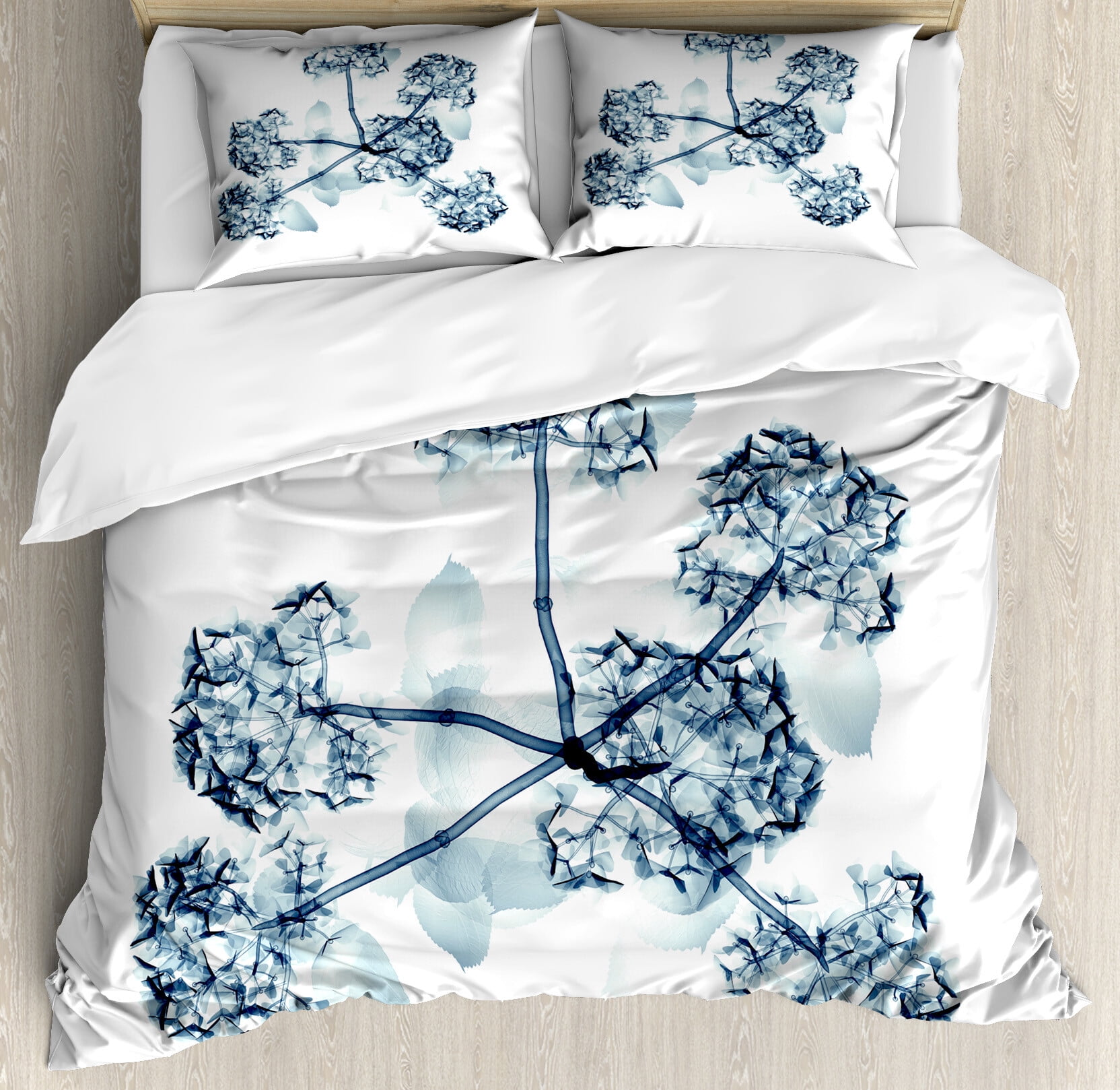 Flower Duvet Cover Set, X-ray Image of Hortentia Flower Nature Inspired ...