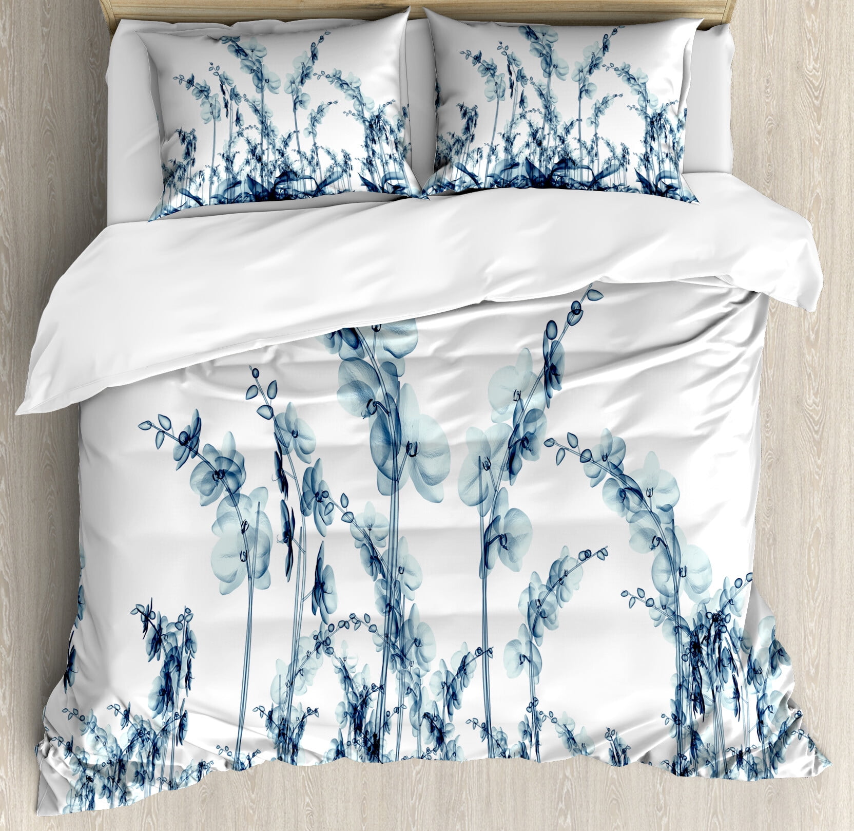 Flower Duvet Cover Set, X-ray Photo of Group of Wild Orchid Floral ...