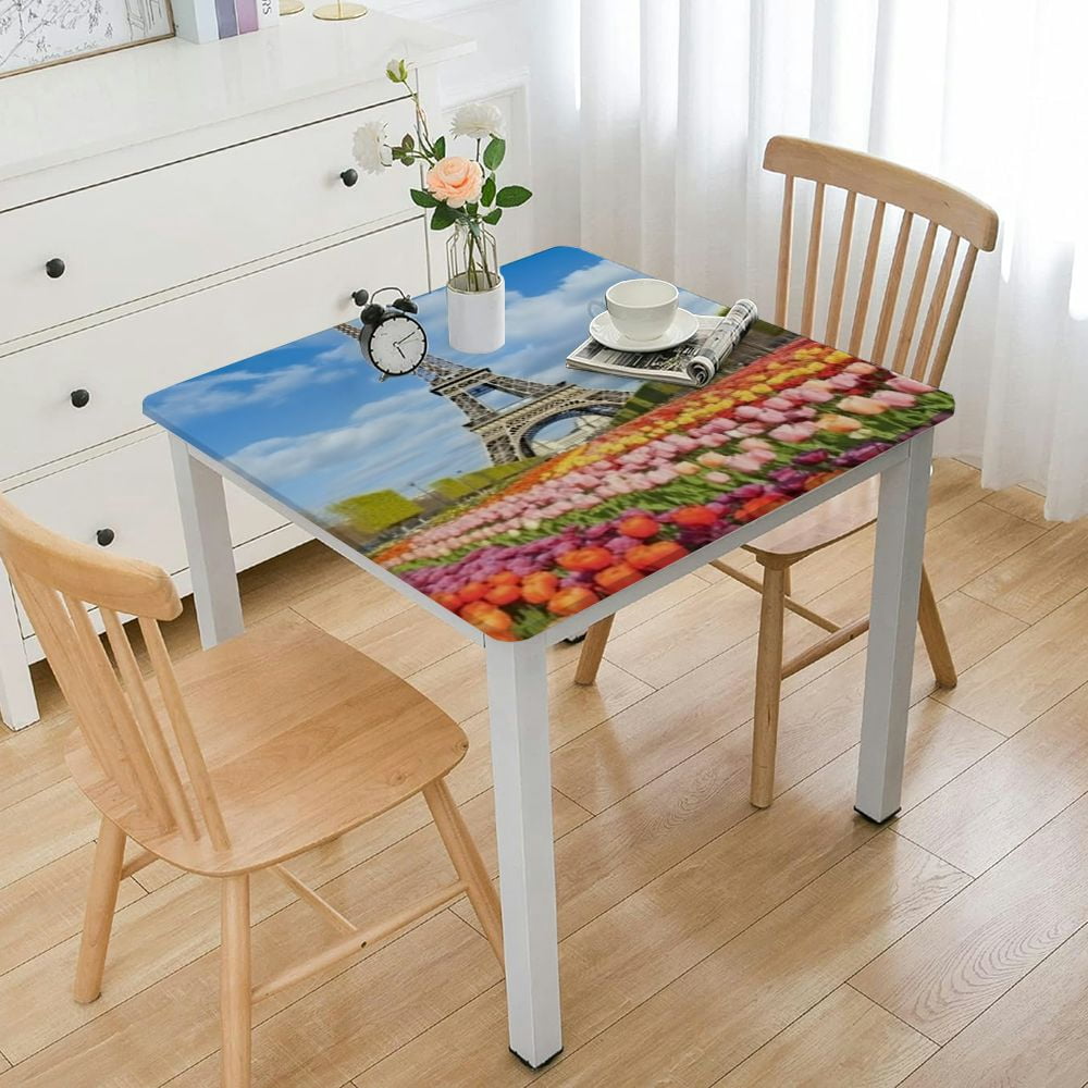 Flower Eiffel Tower Square Table Cloth Waterproof Wrinkle Resistant ...