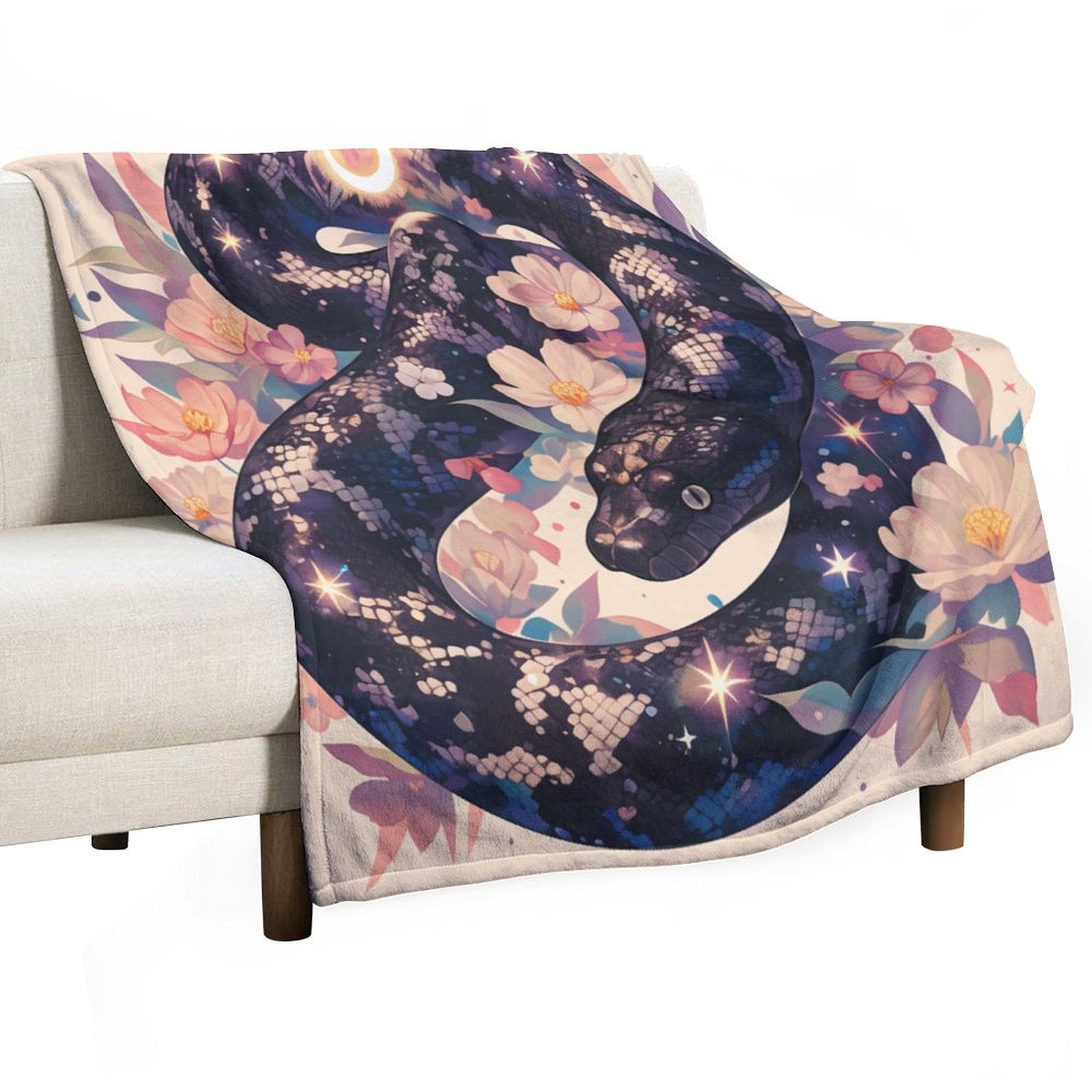 Flower Entwined Snake Flannel Plush Soft Fluffy Break Nap Blanket Cover ...