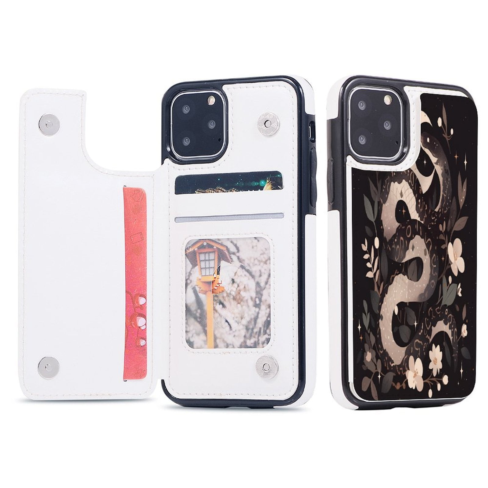 Flower Entwined Snake Leather Wallet Case for iPhone 16 15 14 13 12 11 ...