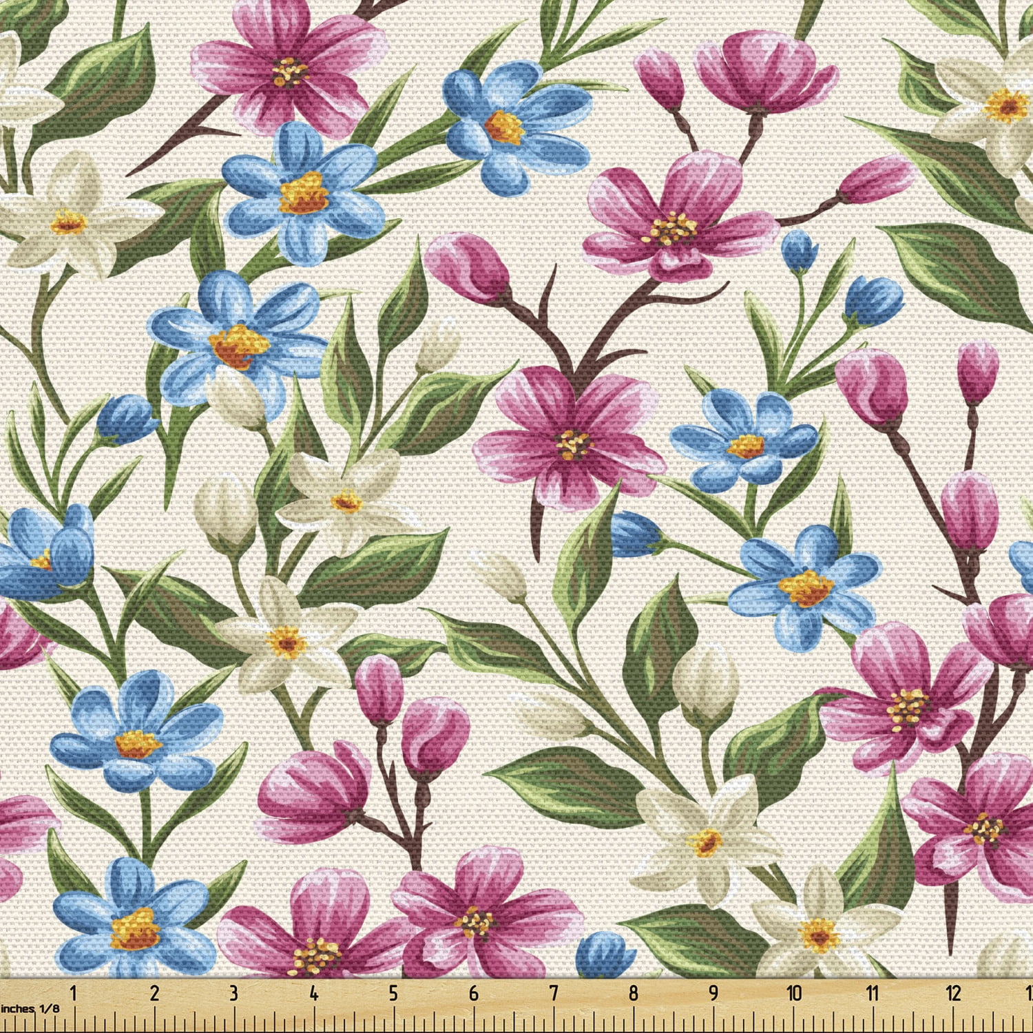 Ambesonne Floral Fabric by the Yard Upholstery, Blooming Flowers ...
