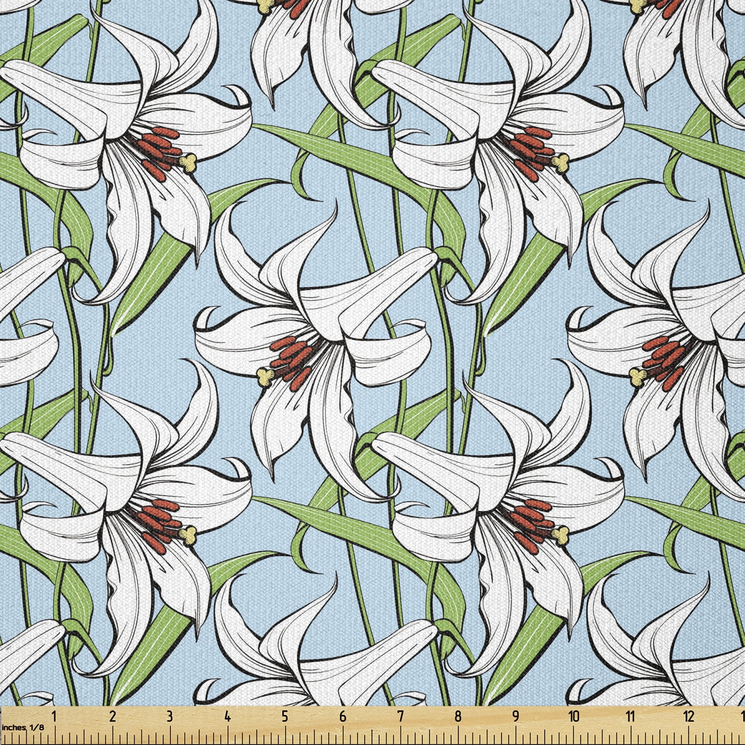 Flower Fabric by The Yard, Pattern with Flourishing Lilies Garden ...