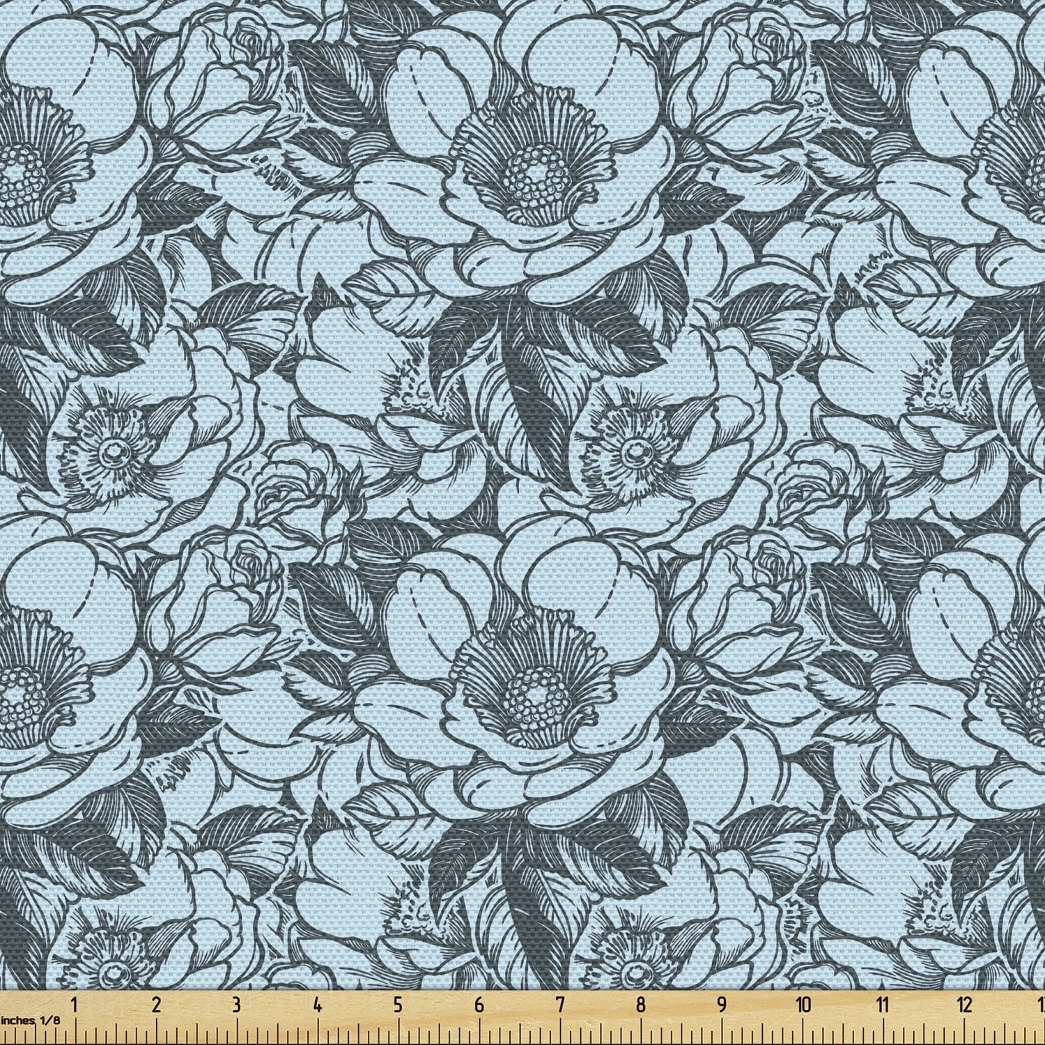 Flower Fabric by the Yard, Spring Themed Monochromatic Floral Pattern ...