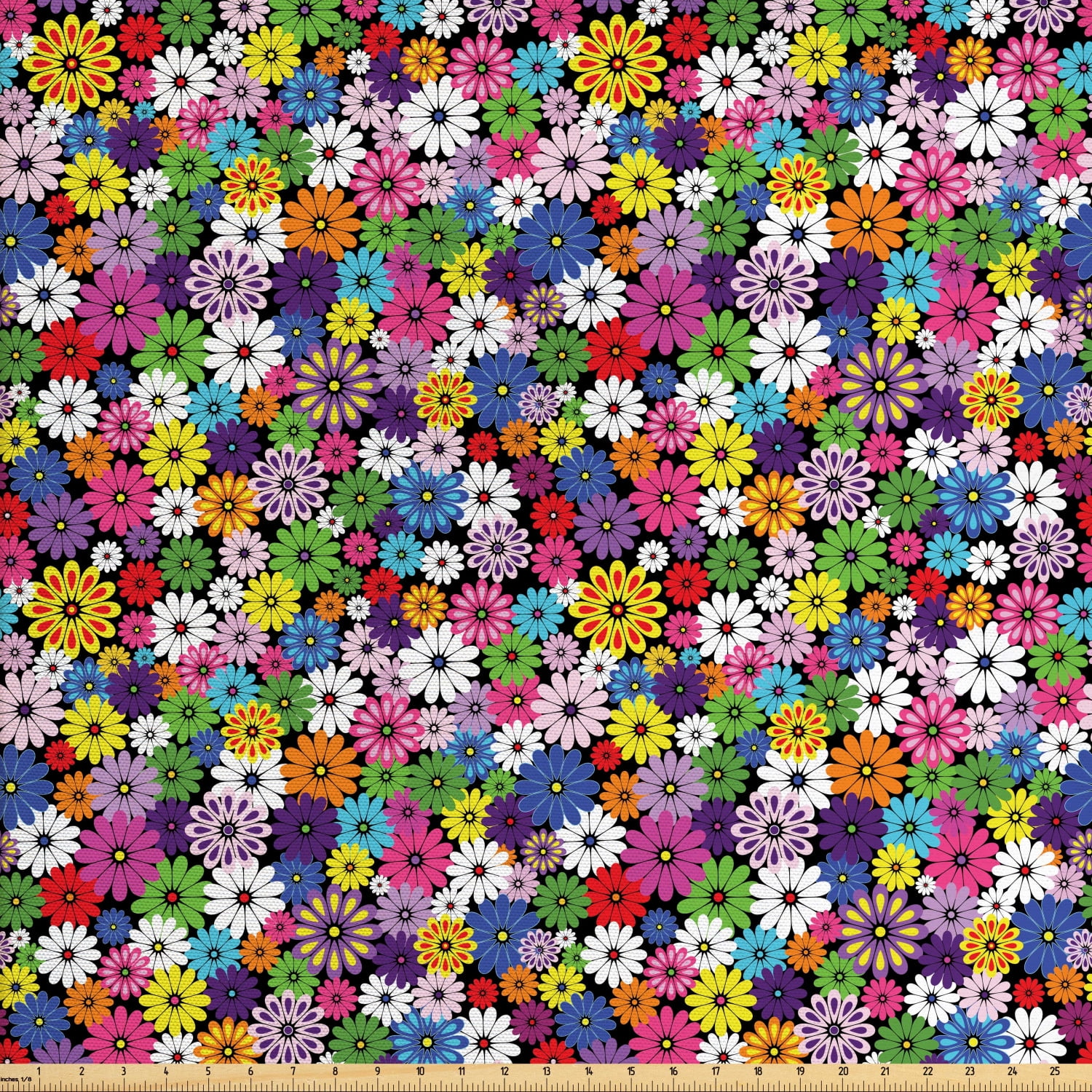 Ambesonne Colorful Fabric by the Yard Upholstery, Floral Vivid Daisies ...