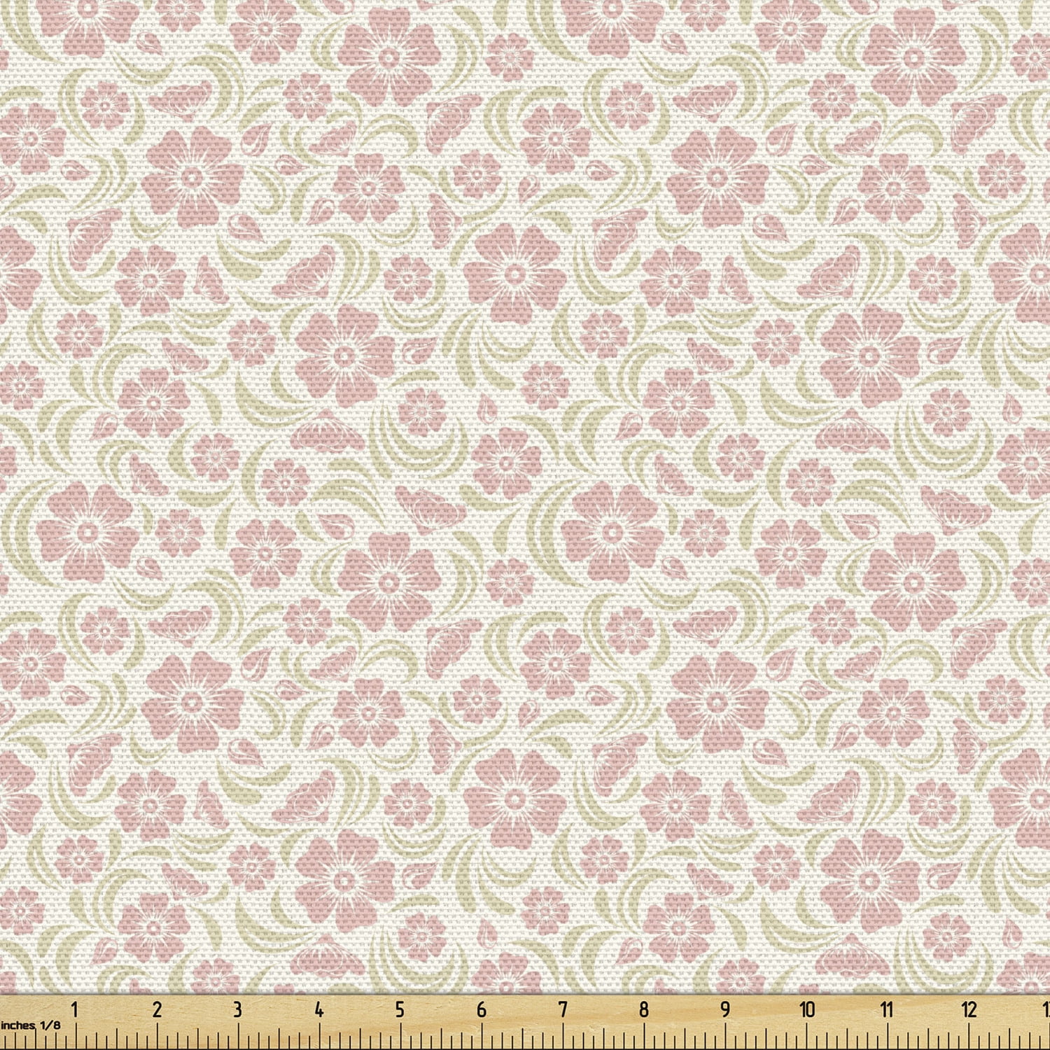 Ambesonne Vintage Fabric by the Yard Upholstery, Old Fashioned Floral ...