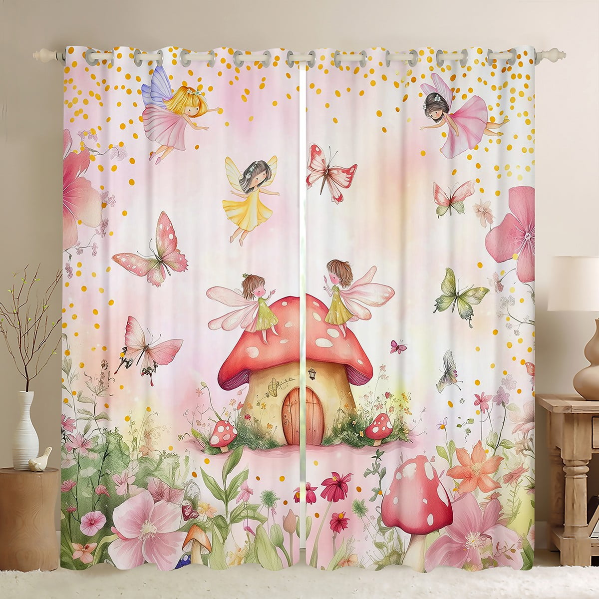 Flower Fairy Curtains Drapes,Cute Fairy Butterfly Curtains Living Room ...