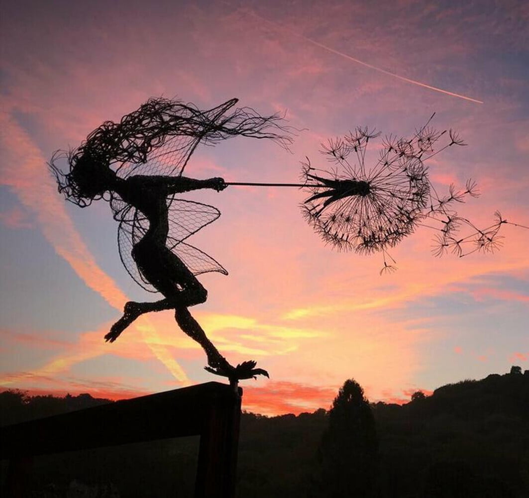 Flower Fairy Dancing with Dandelion Garden Art Sculpture Stainless ...