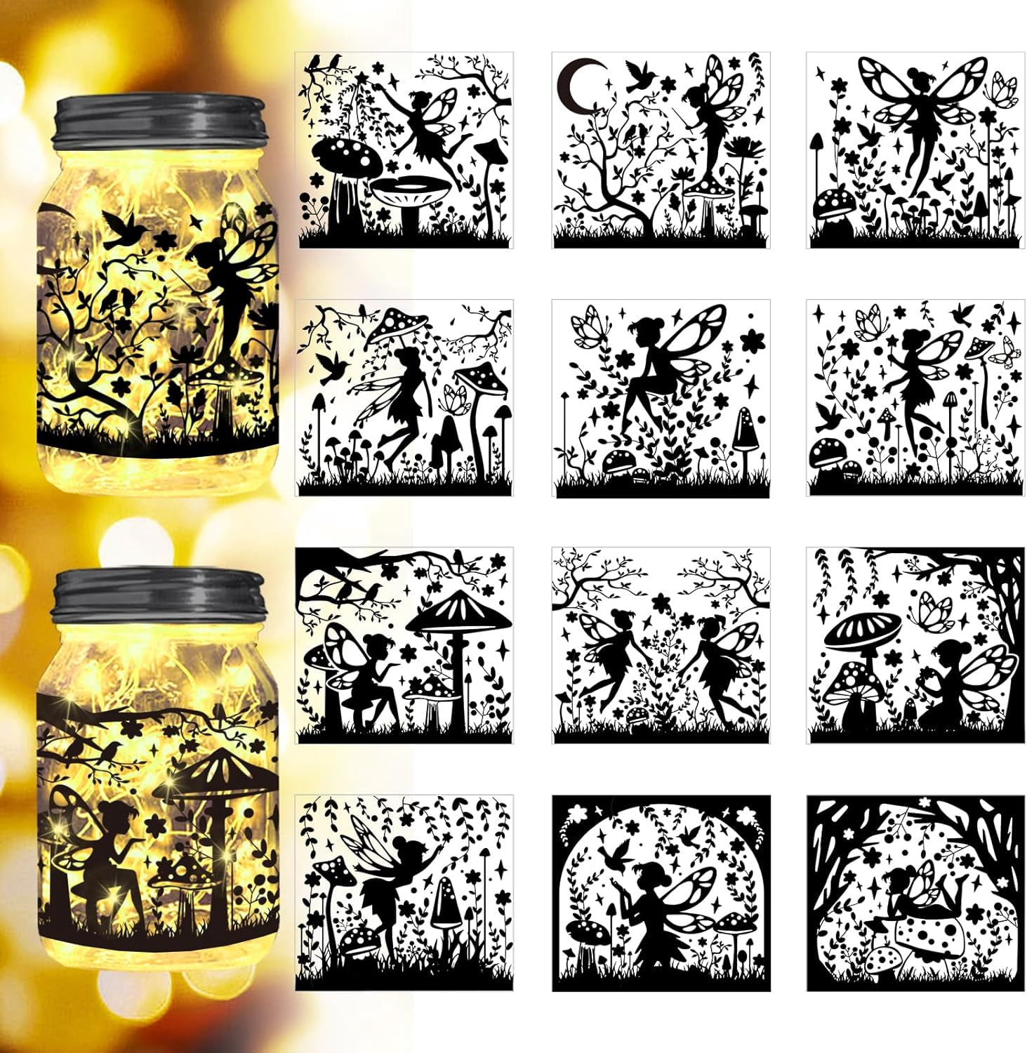 Flower Fairy Silhouette Stickers Cutouts(No Stickers) 12Pcs Reusable ...