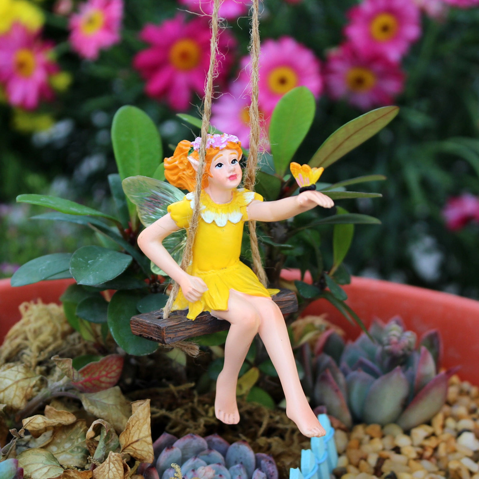 Flower Fairy Swing Statue Outdoor Garden Sculpture Creative Hanging ...