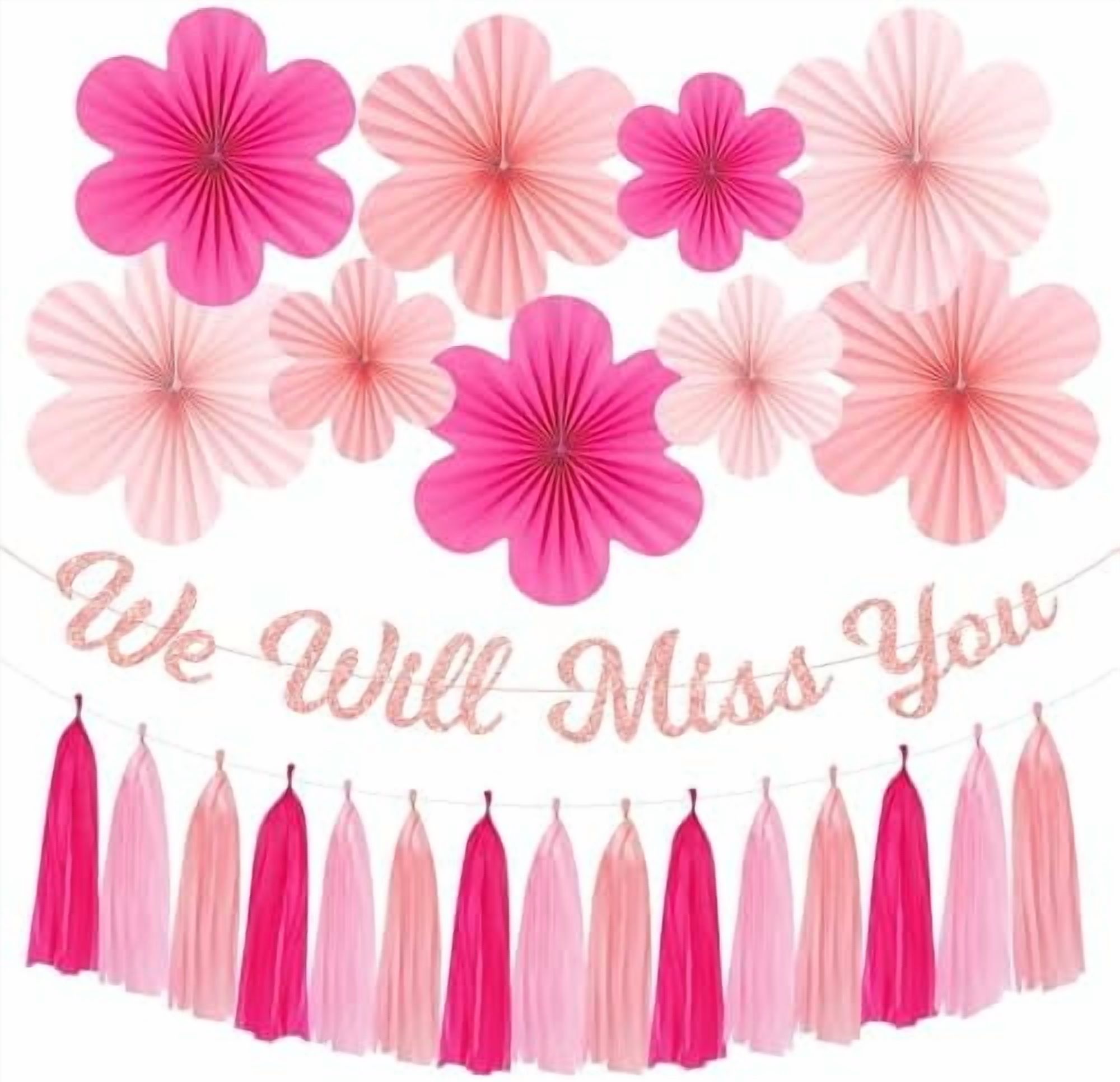 Flower Farewell Party Decorations, Pink We Will Miss You Banner Paper ...
