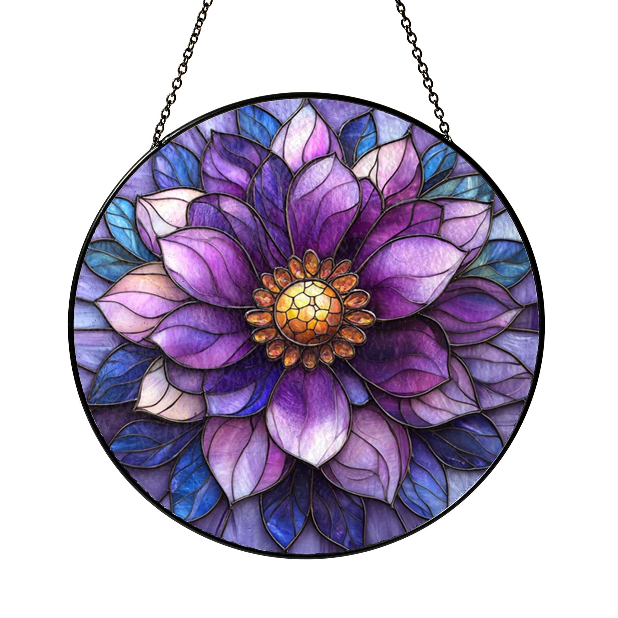 Flower Faux Stained Glass Window Hanging – Violet Floral Decor ...