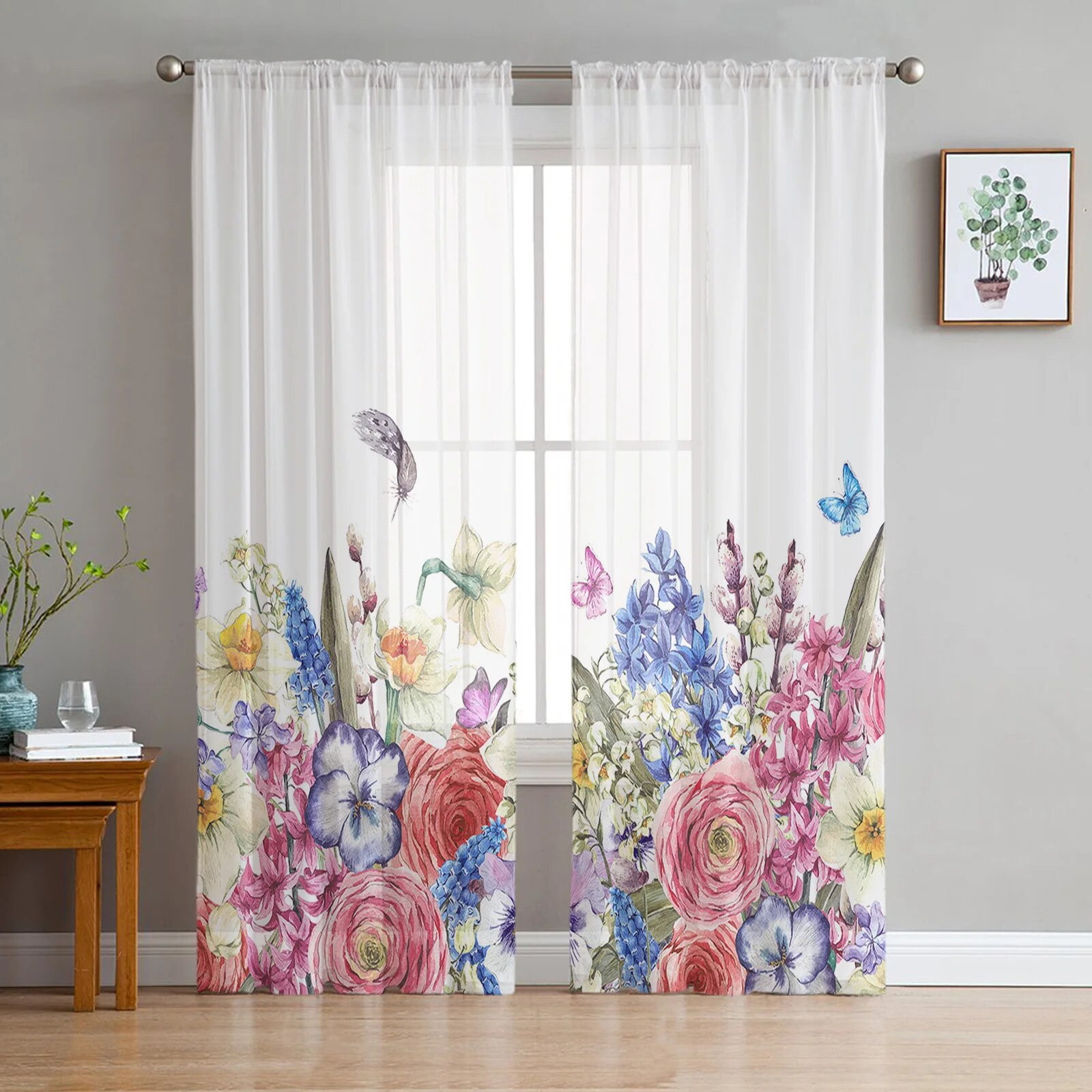 Flower Feather Butterfly Modern Tulle Curtains for Living Room Bedroom ...